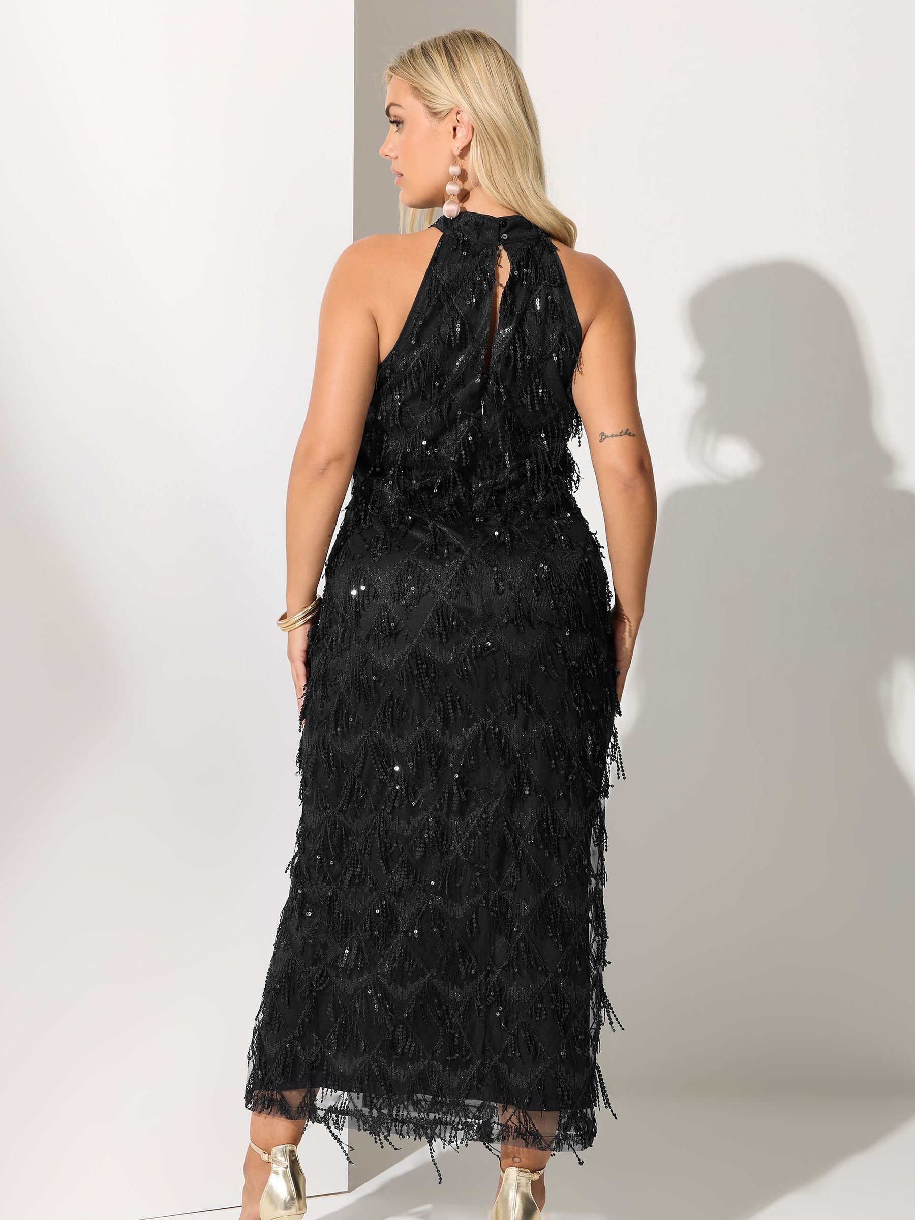 Buy Yours Curve Black London Sequin Tassle Choker Dress from Next Australia