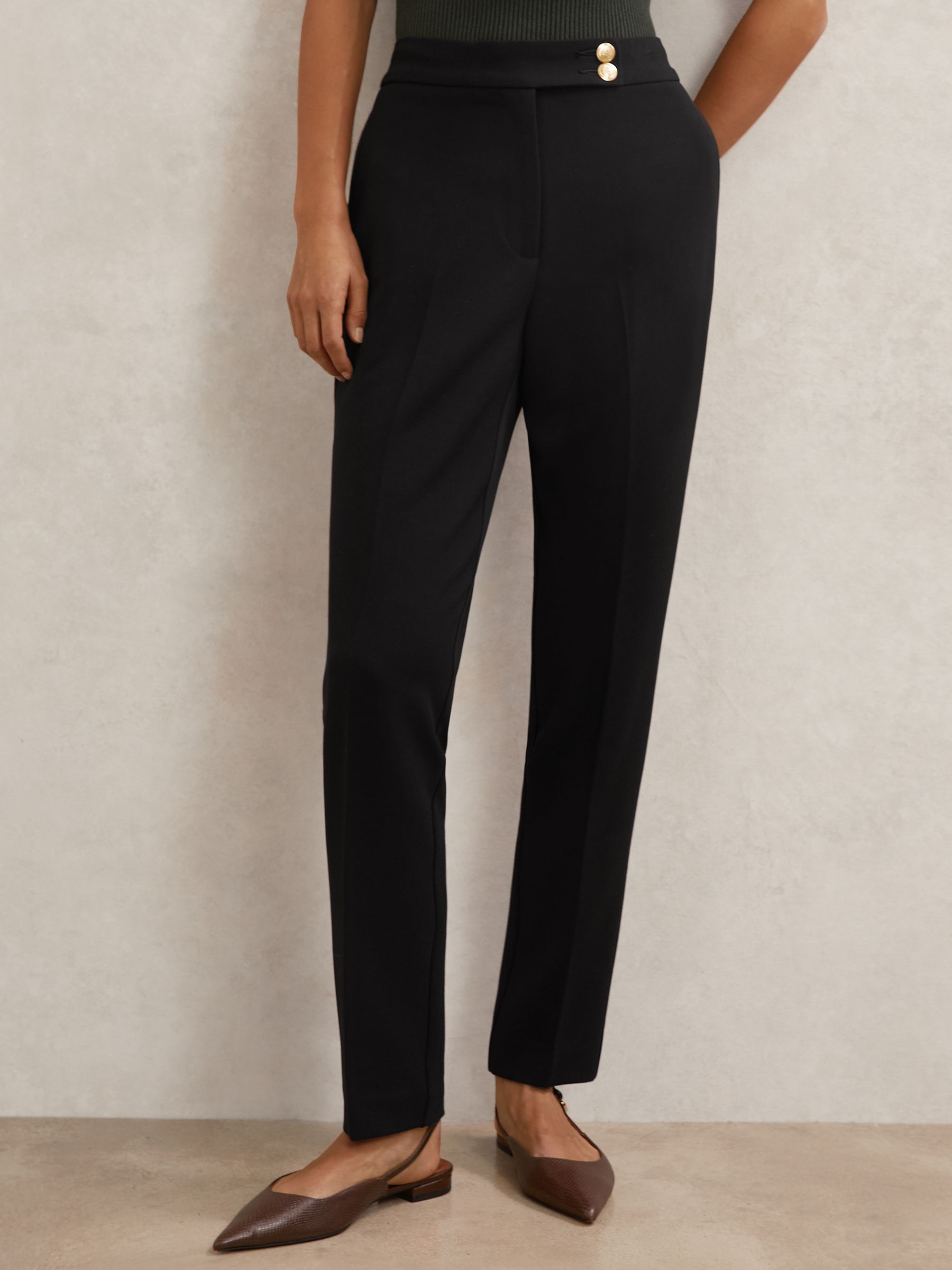 Buy Reiss Black Gabriel Tapered Button-Detail Trousers from the Next UK ...