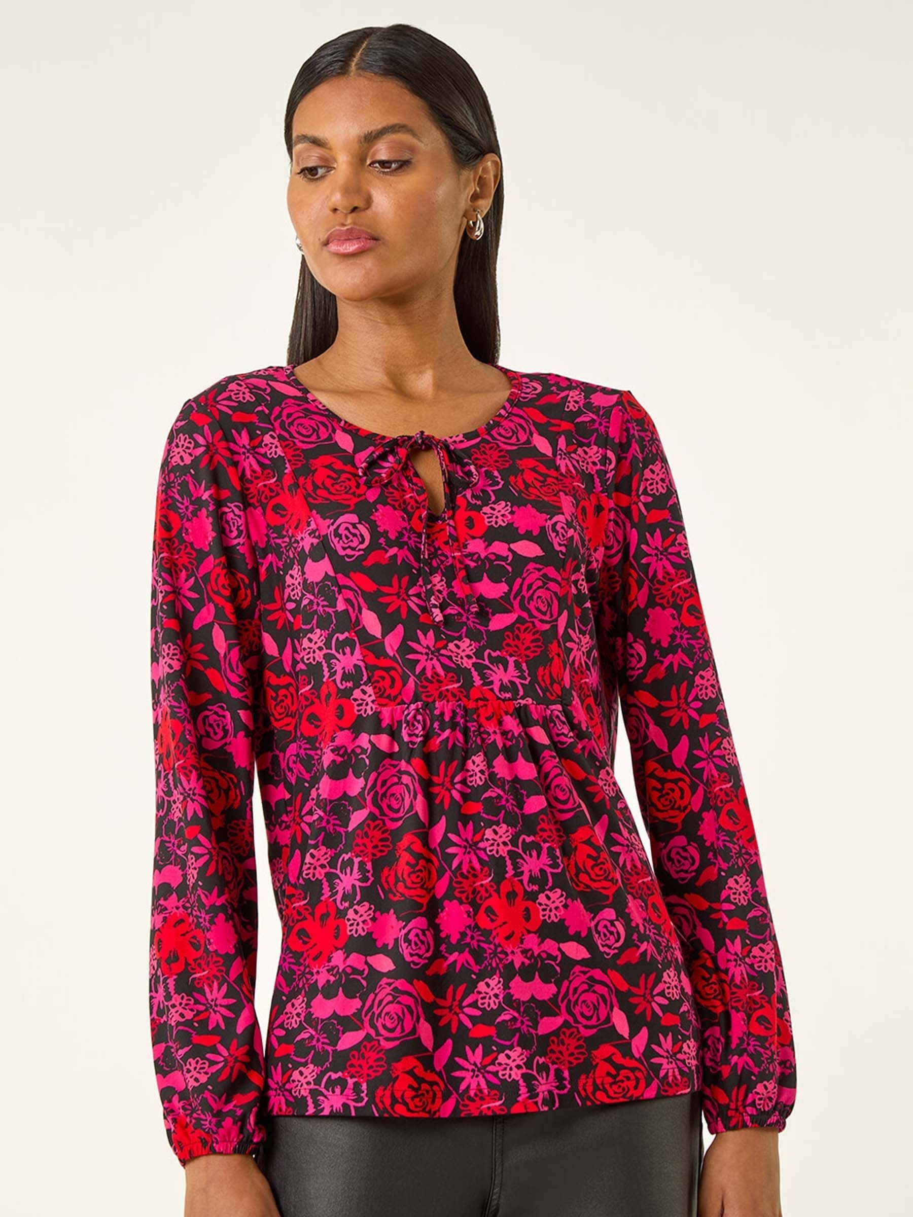 Buy Roman Pink Floral Tie Neck Tunic Top from Next Australia