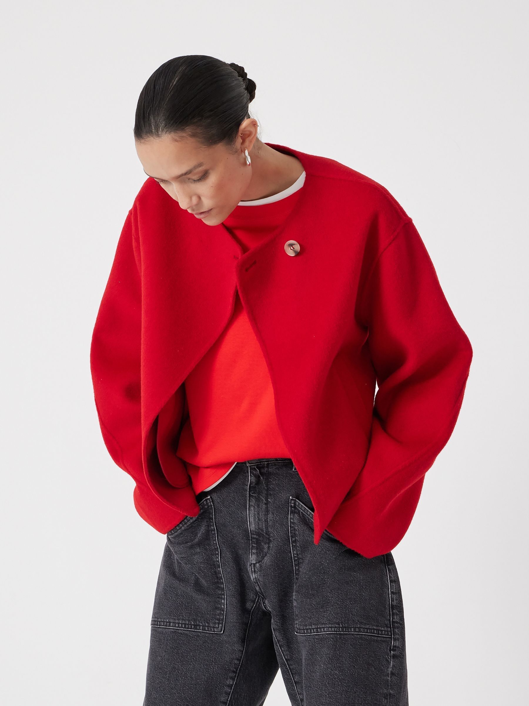 Buy Hush Red Pure Wool Double Faced Collarless Jacket from the Next UK ...
