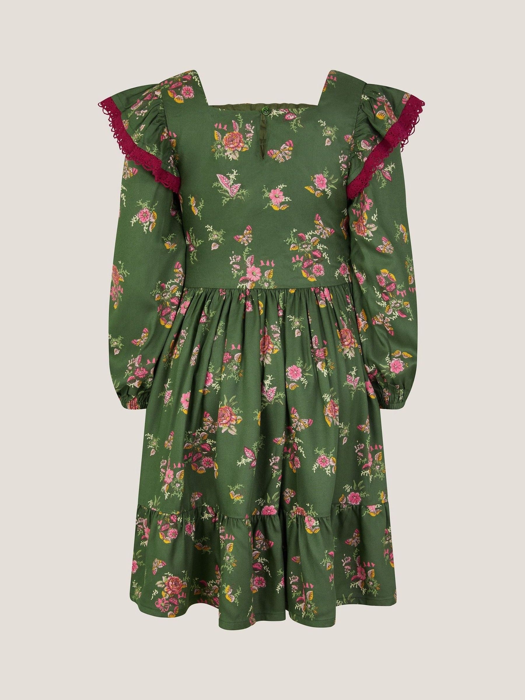Buy Monsoon Green Butterfly Floral Bow Shirred Dress from Next Gibraltar