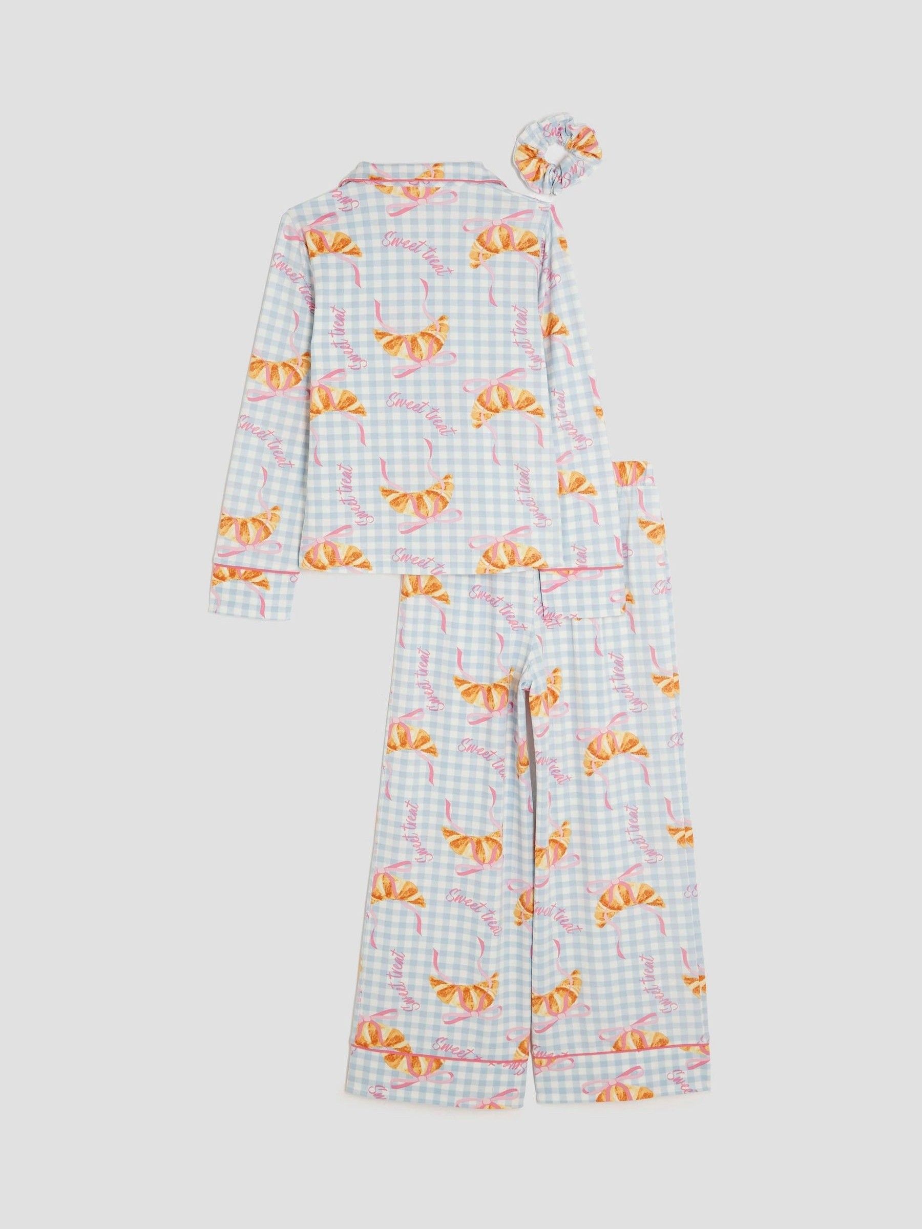Buy River Island Blue Girls Gingham Croissant Shirt & Trouser Pyjamas ...