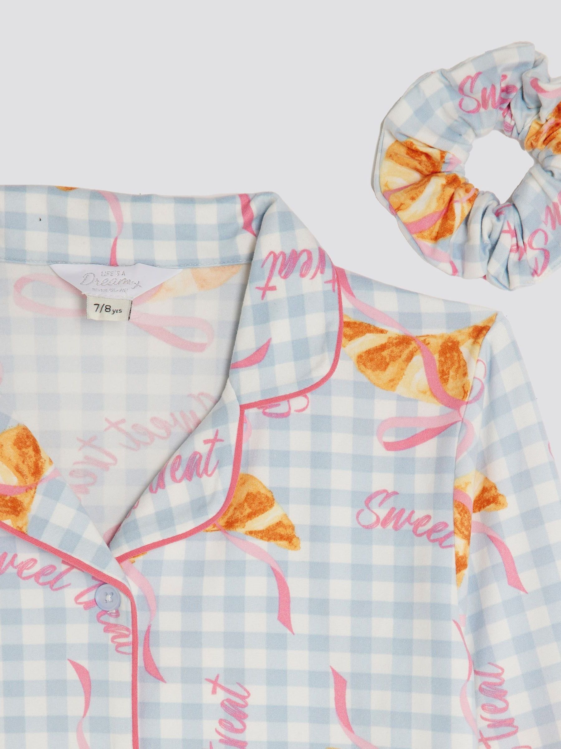 Buy River Island Blue Girls Gingham Croissant Shirt & Trouser Pyjamas ...