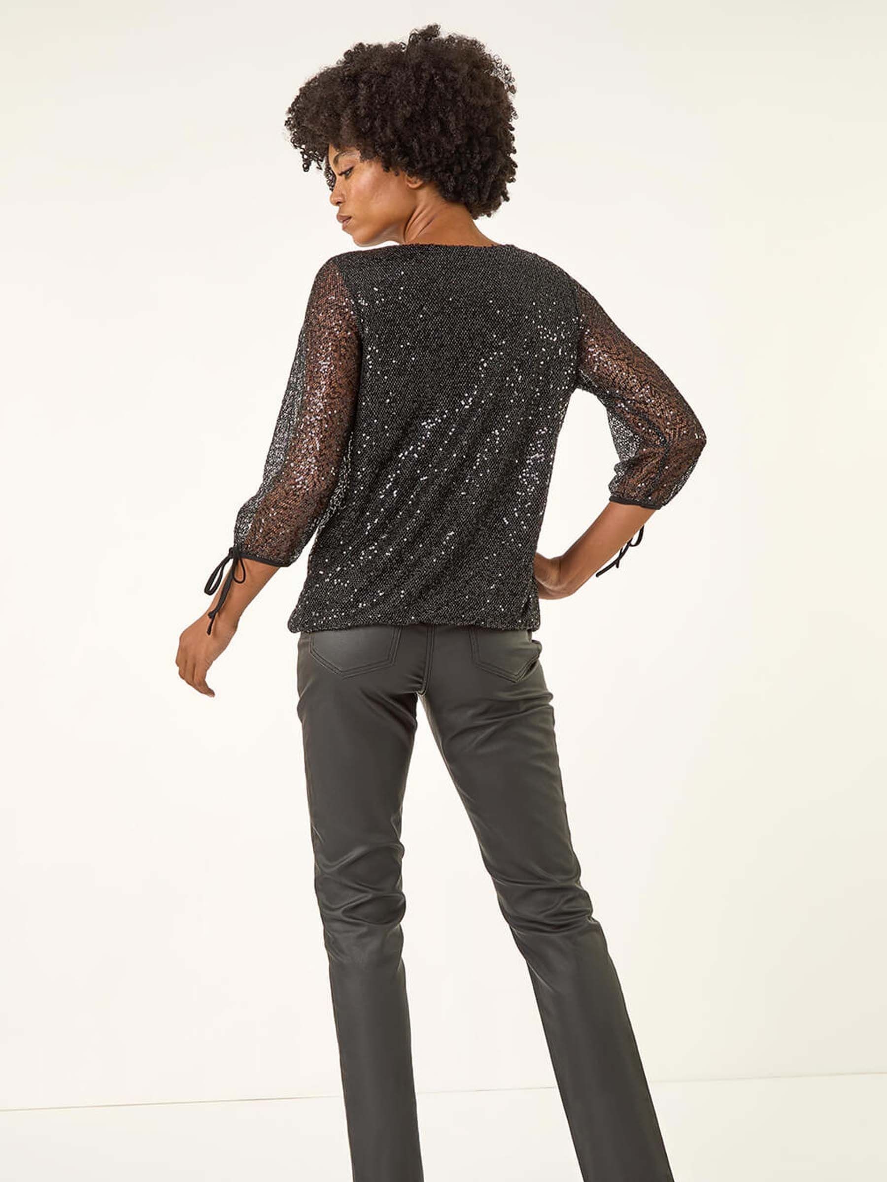 Buy Roman Black Sequin Mesh Blouson Blouse from the Next UK online shop