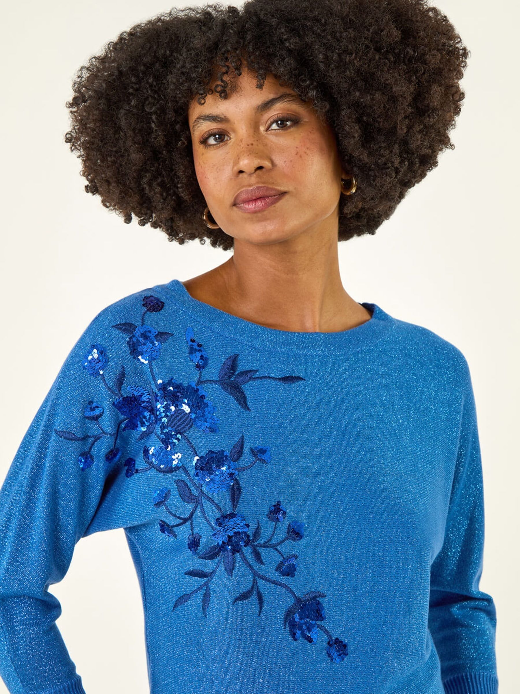 Buy Roman Blue Floral Sequin Knit Jumper from the Next UK online shop