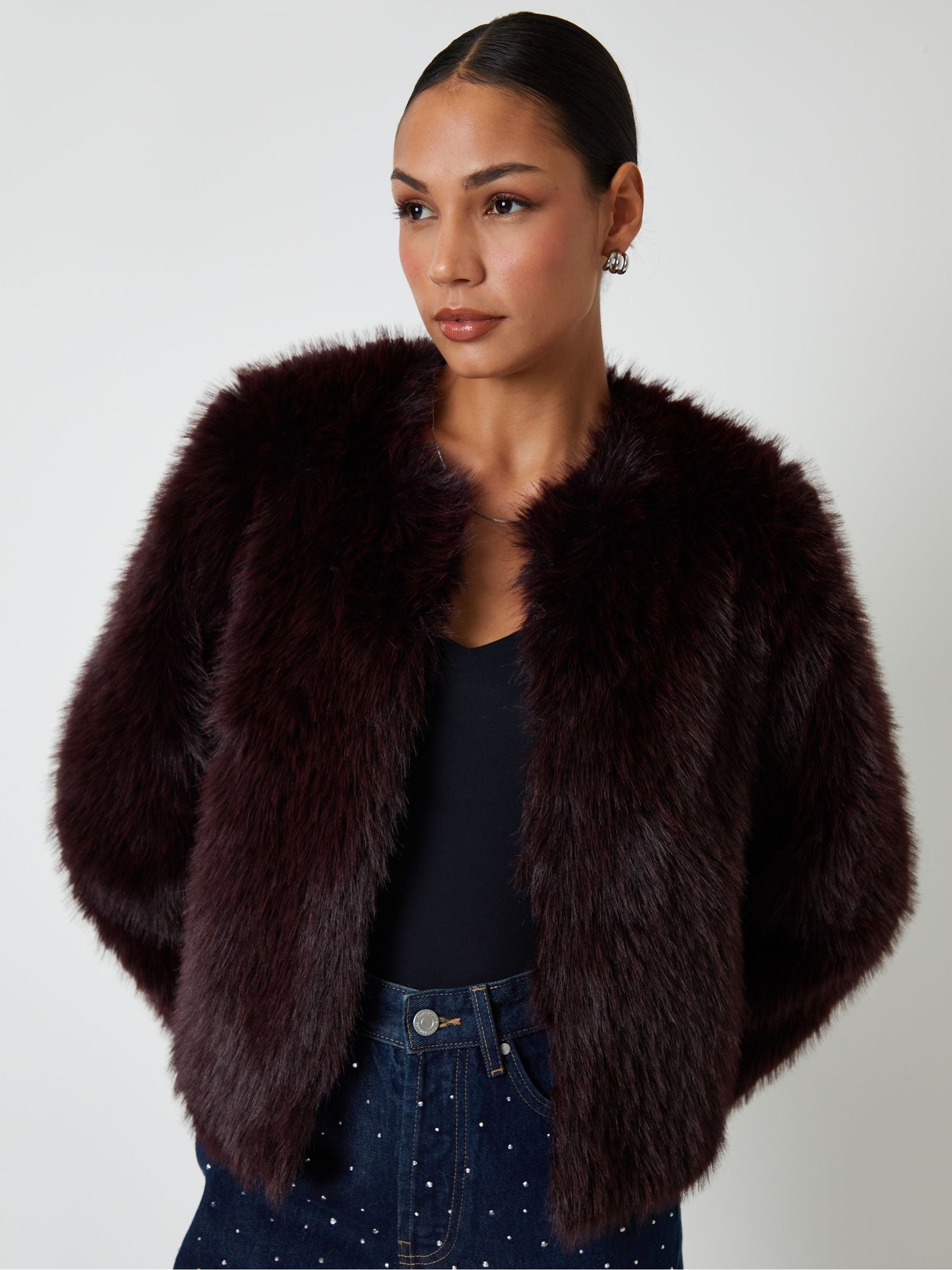 Buy Threadbare Red Collarless Faux Fur Coat from the Next UK online shop