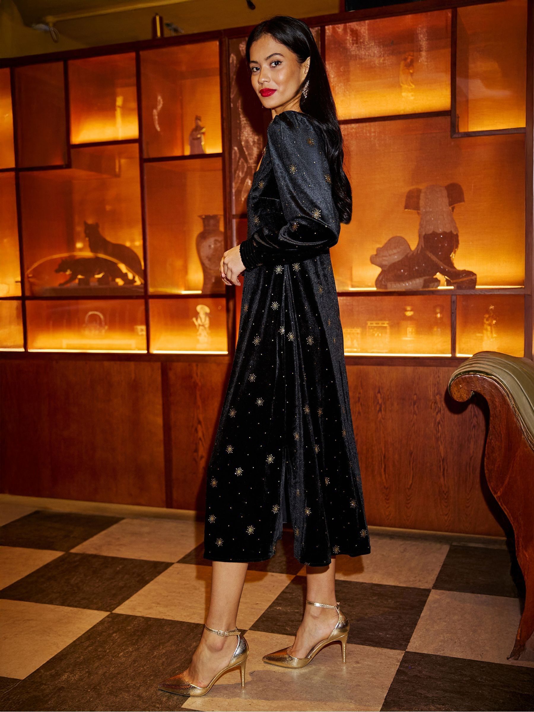 Buy Yumi Velvet Midi Dress With Starburst Foil Print from Next Hungary