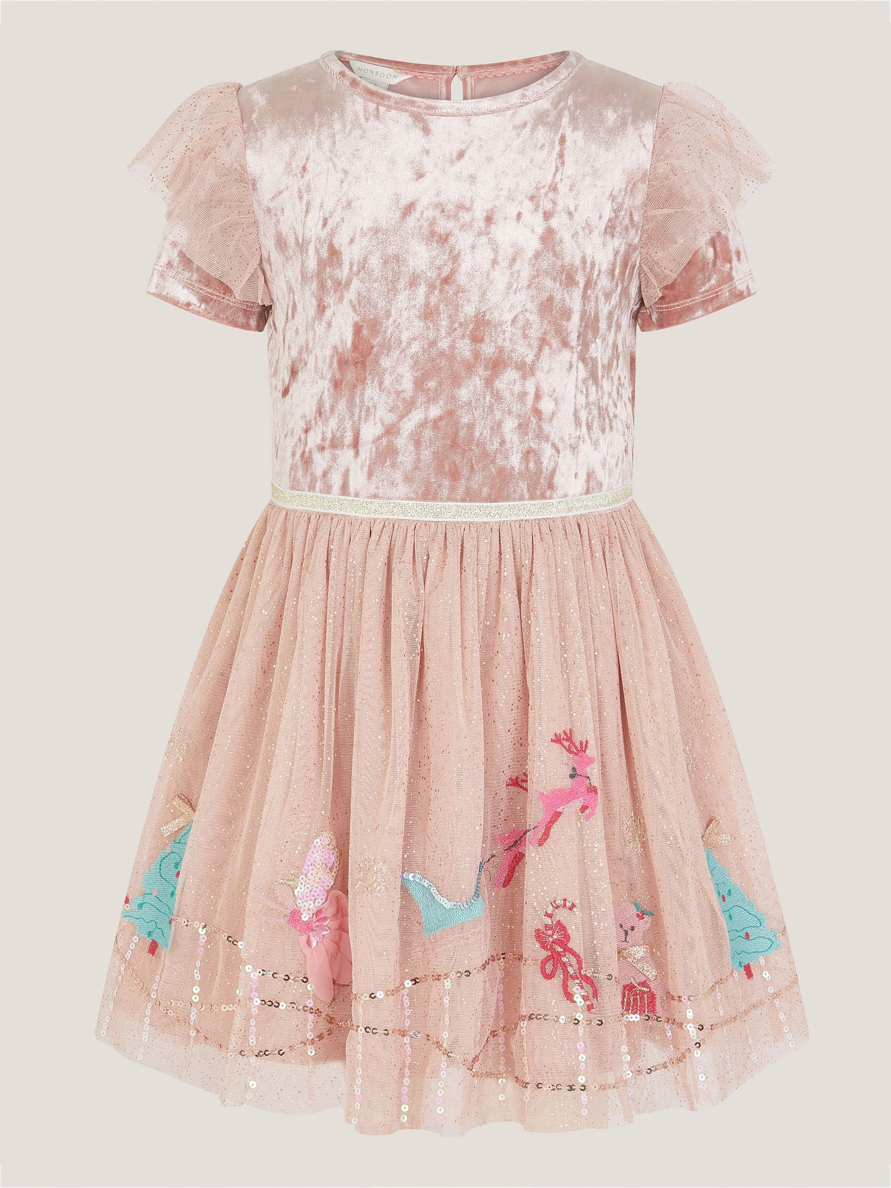 Buy Monsoon Pink Christmas Scene Velvet Disco Dress from Next Oman