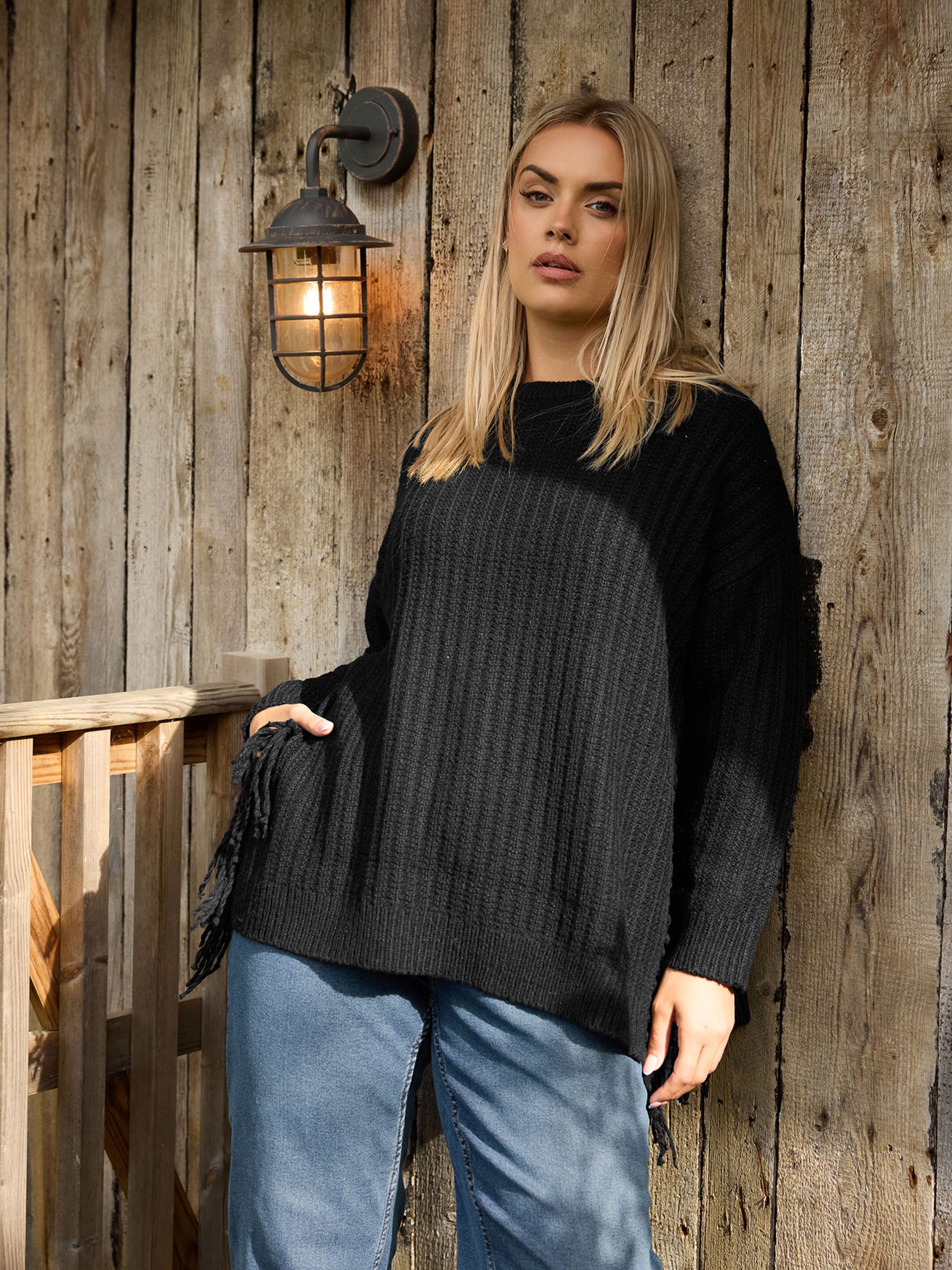 Buy Yours Curve Black Slip Side Fringed Tunic Jumper from Next Belgium