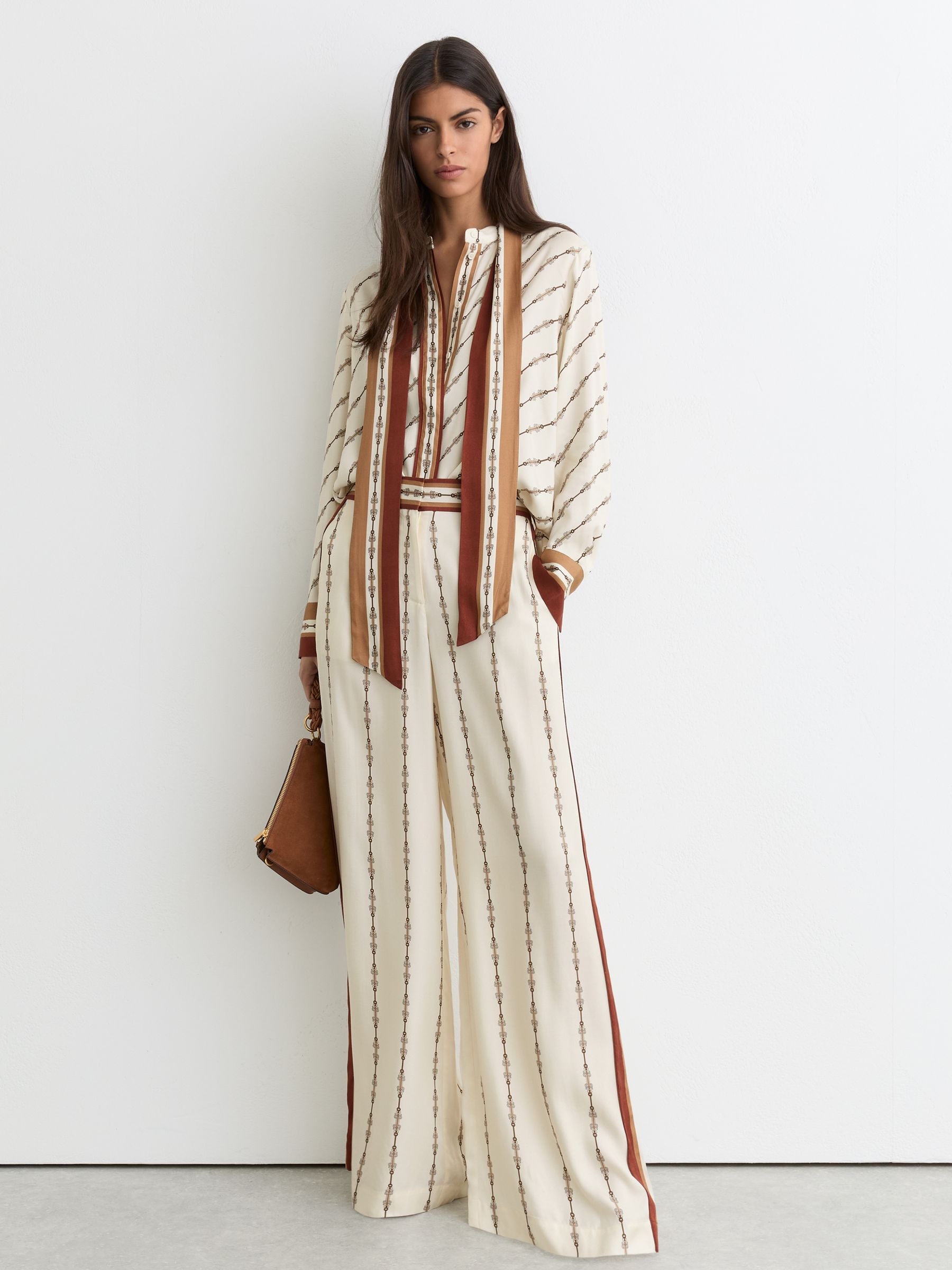 Buy Reiss Ivory Lydia Chain-Print Tie-Neck Shirt from the Next UK ...