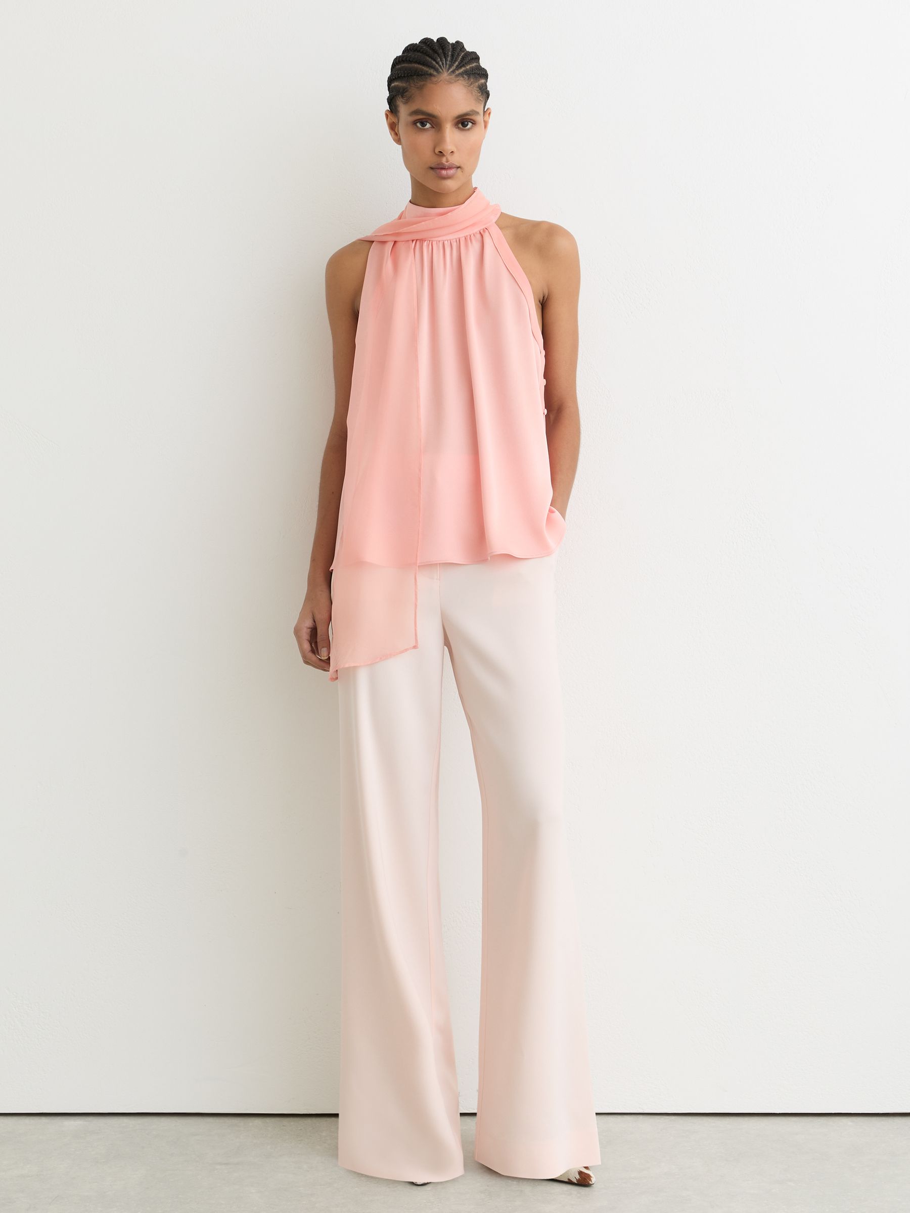 Buy Reiss Pink Andrea Satin Sleeveless Scarf-Neck Top from the Next UK ...