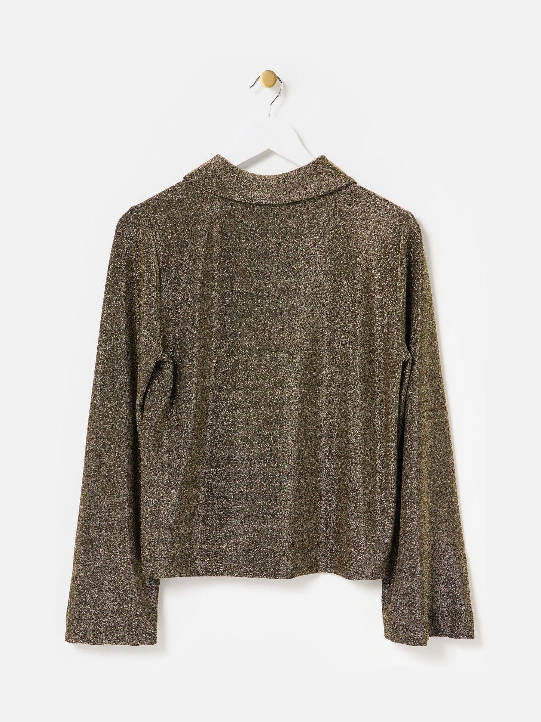 Buy Oliver Bonas Gold Sparkle Long Sleeve Polo Neck Top from Next New ...