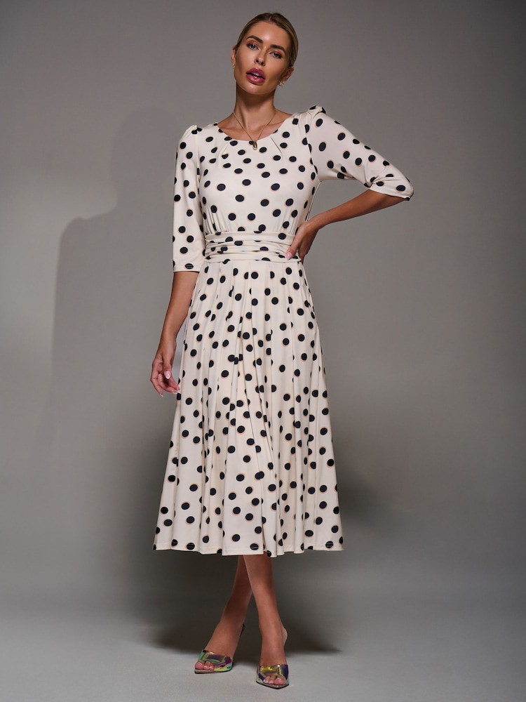 Buy White / Brown - Jolie Moi Three Quarter Sleeve Jersey Midi Dress ...