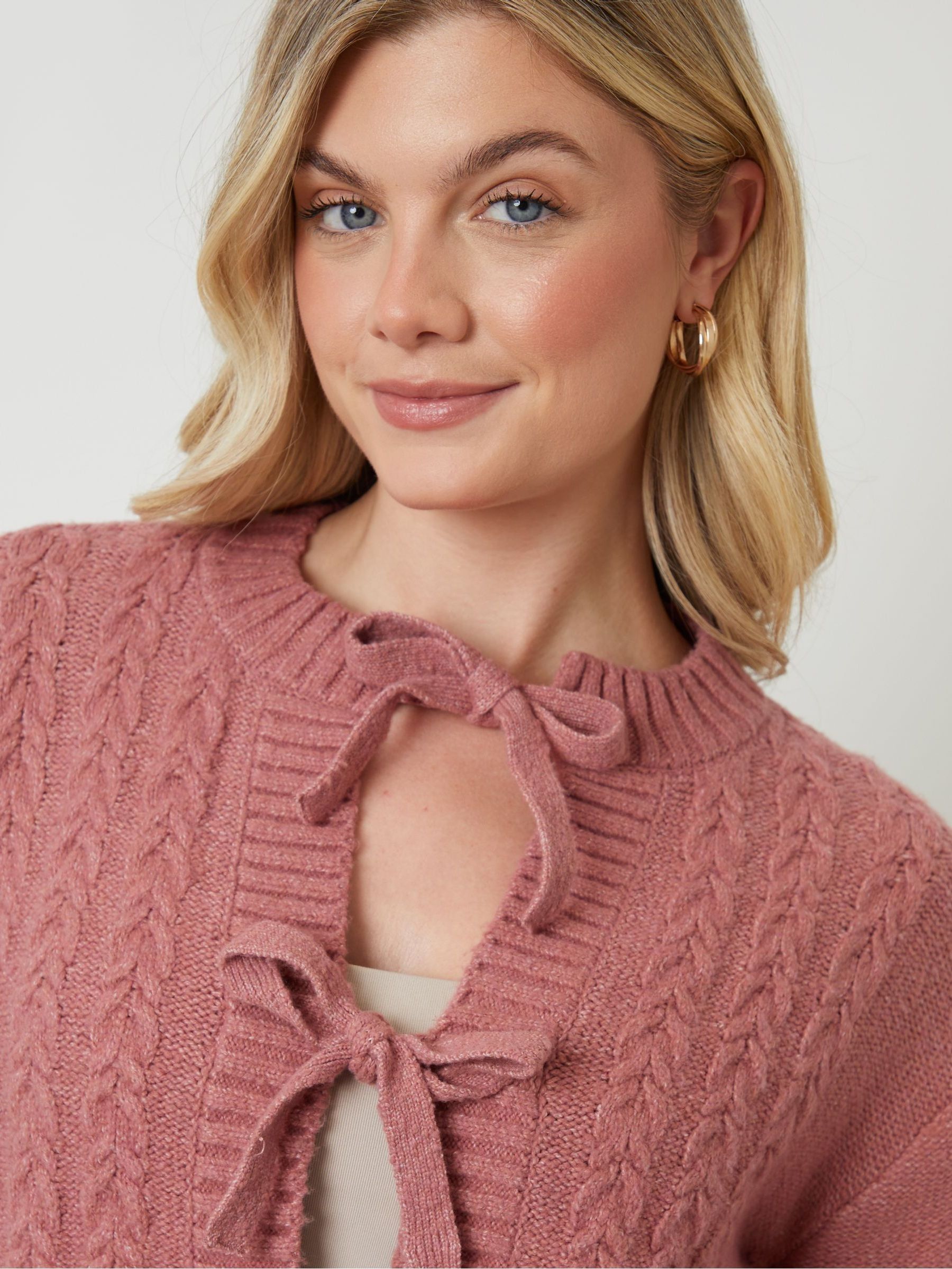 Buy Another Sunday Pink Cable Knit Tie Front Cardigan from the Next UK ...