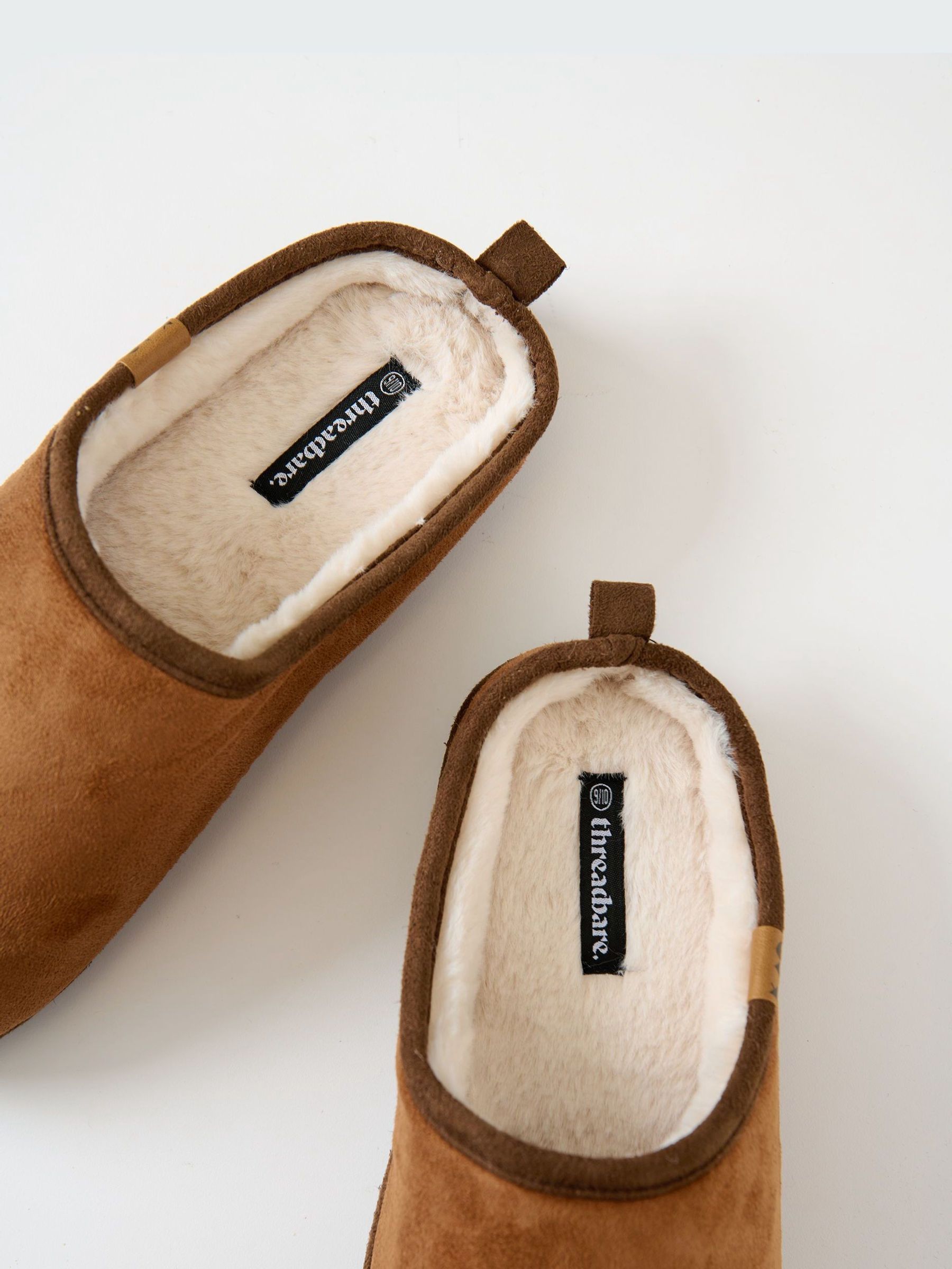 Buy Threadbare Brown Faux Suede Faux Fur Lined Mule Slippers from Next ...
