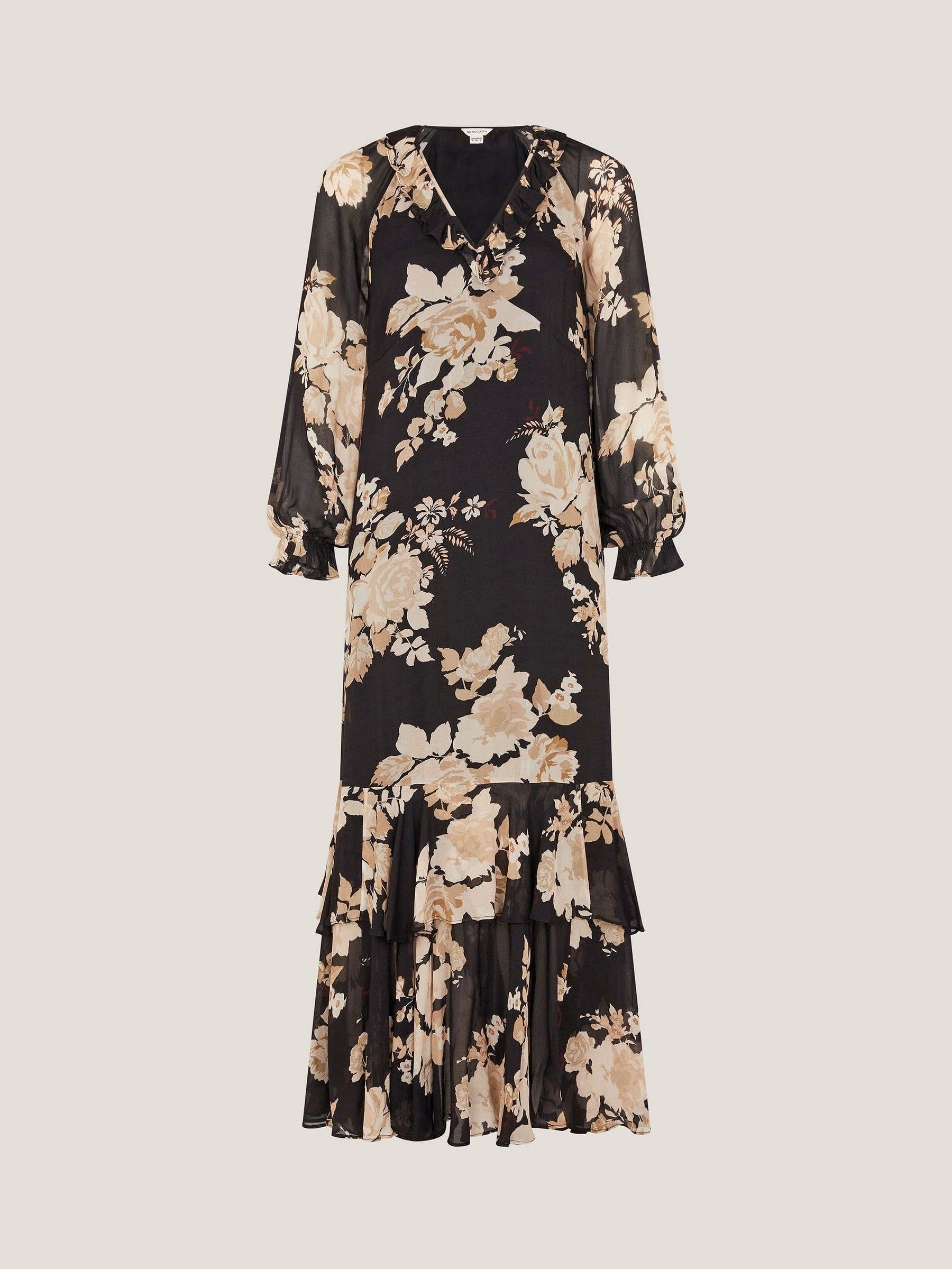 Buy Monsoon Black Rowena Floral Print Ruffle Maxi Dress from Next USA