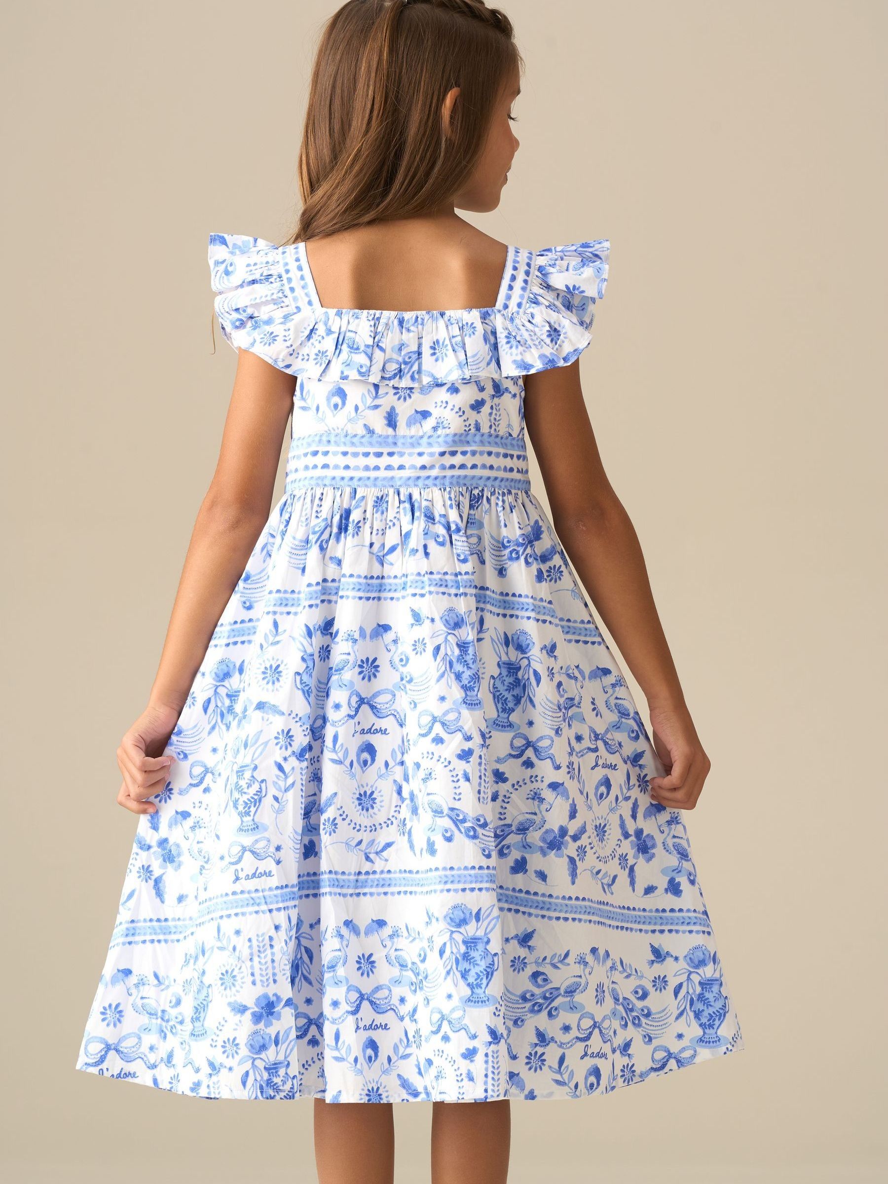 Buy Angel & Rocket Blue Ellery Print Ruffle Sleeve Dress from Next ...