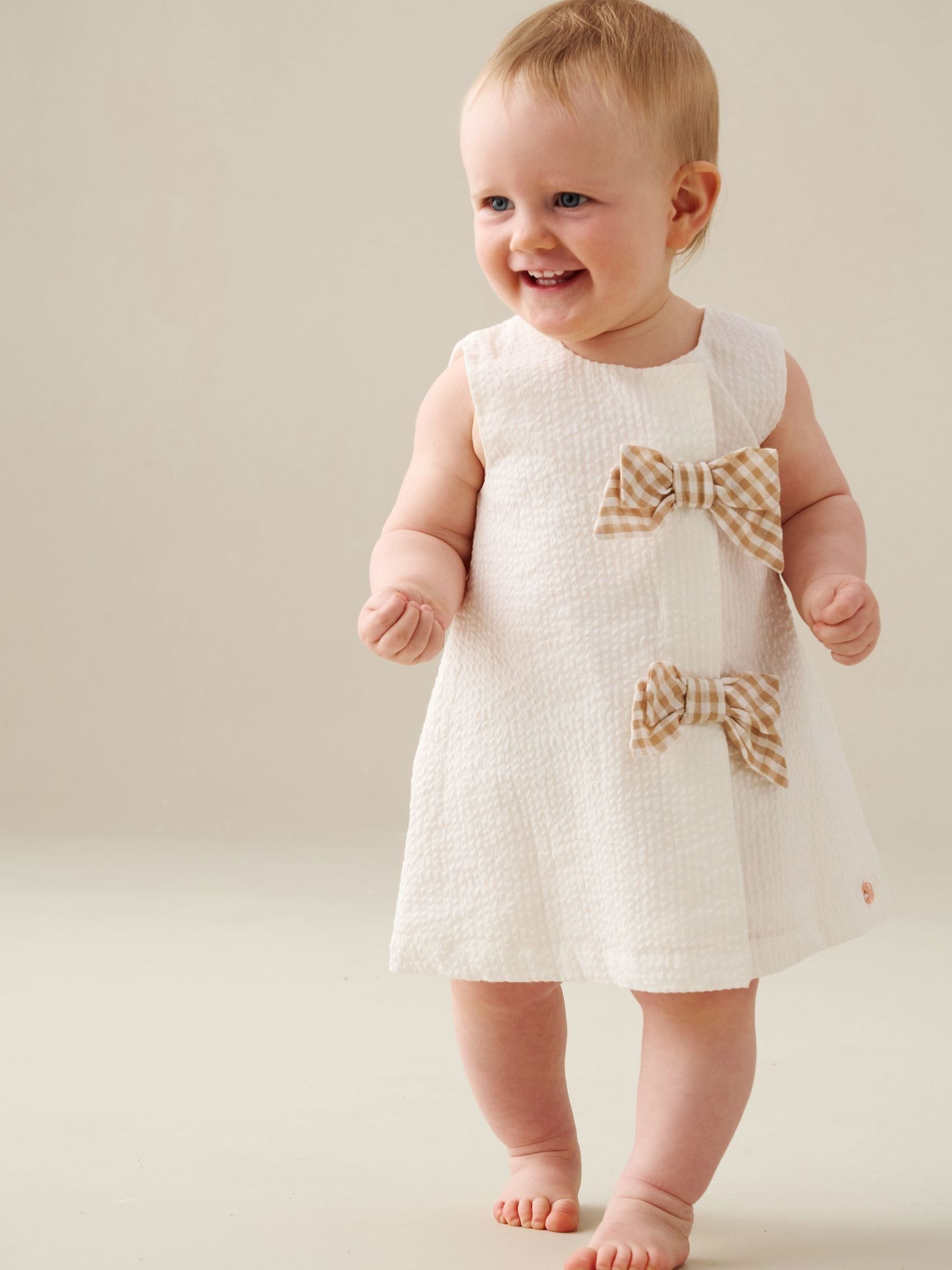 Buy Angel & Rocket Natural Daphne Gingham Bow Bloomer Dress from the ...