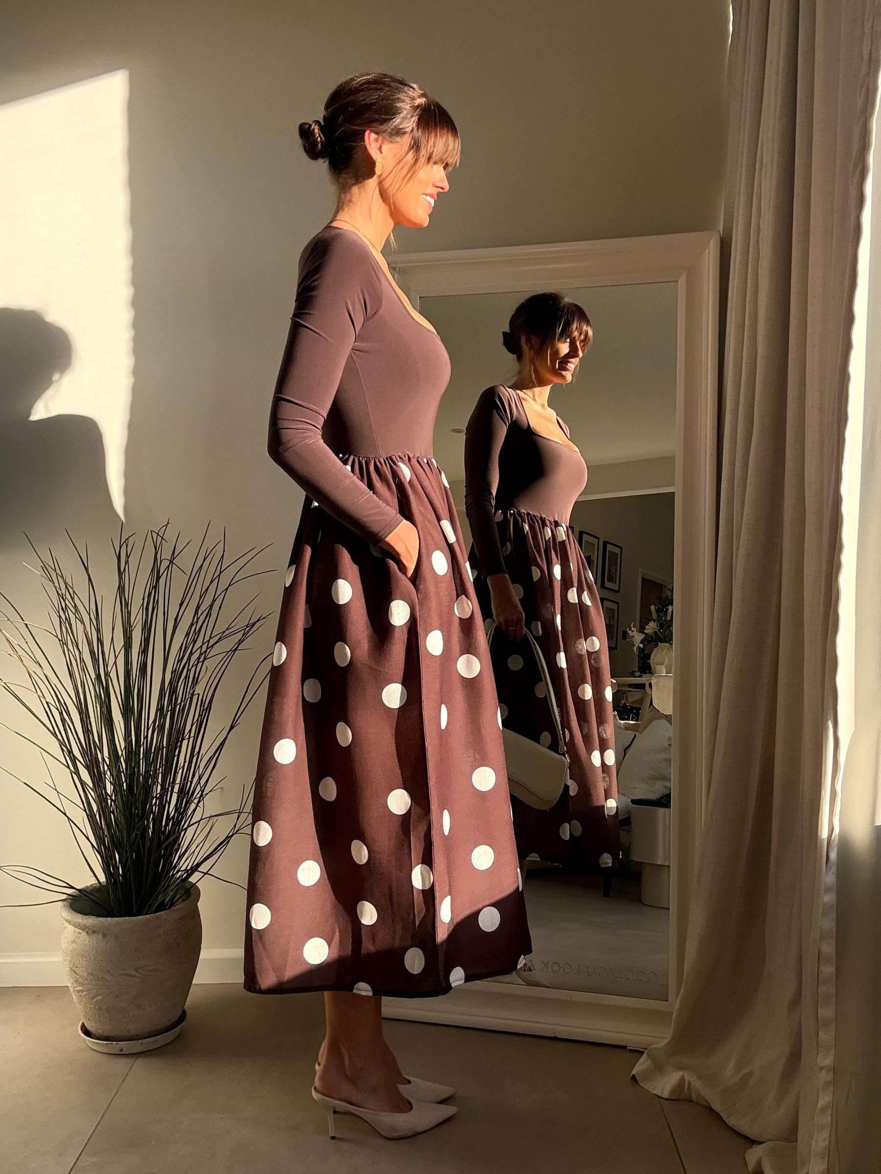 Buy Style Cheat Brown 2In1 Polka Dot Dress from Next Ireland