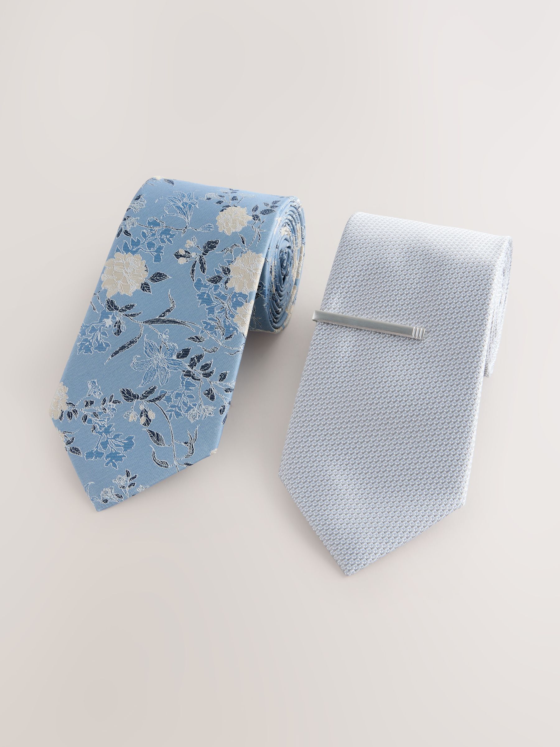 Buy Blue/Grey Textured Linen Blend Clip Ties 2 Pack from the Next UK ...