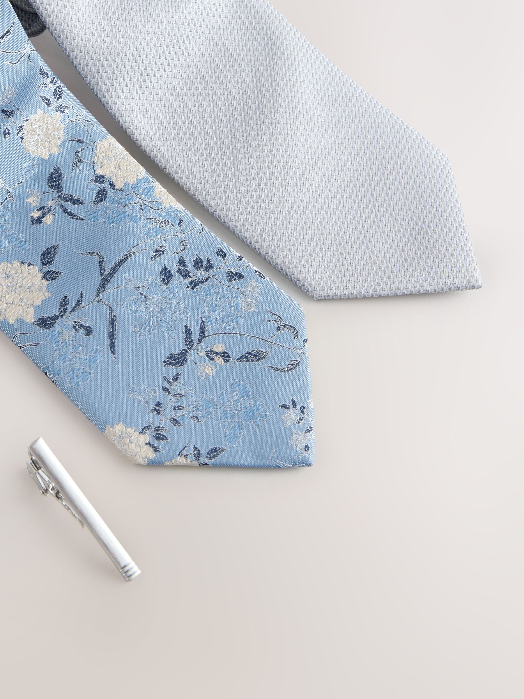 Buy Blue/Grey Textured Linen Blend Clip Ties 2 Pack from the Next UK ...