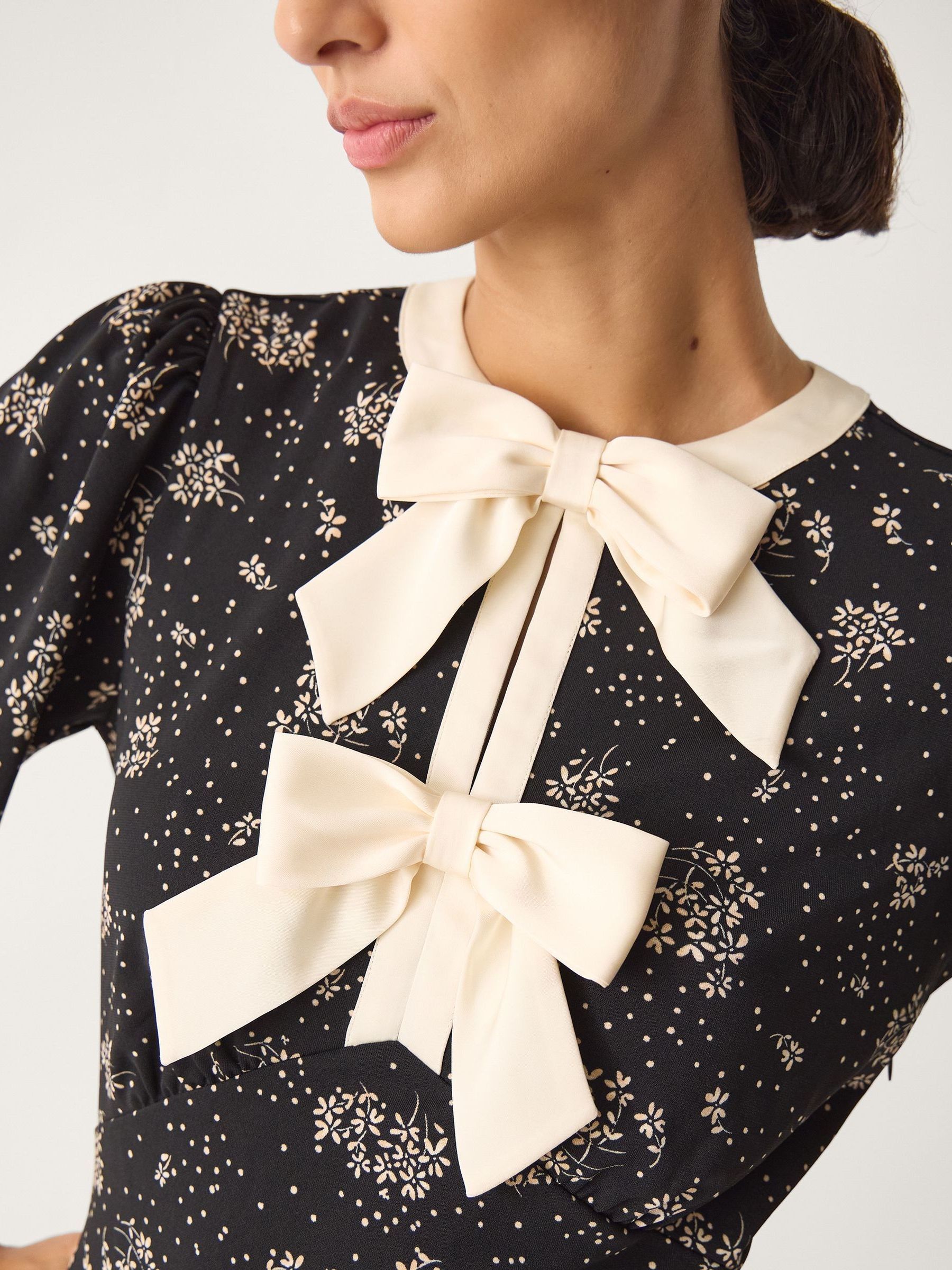 Buy Monsoon Black Dotty Bow Floral Jersey Midi Dress from Next Kuwait