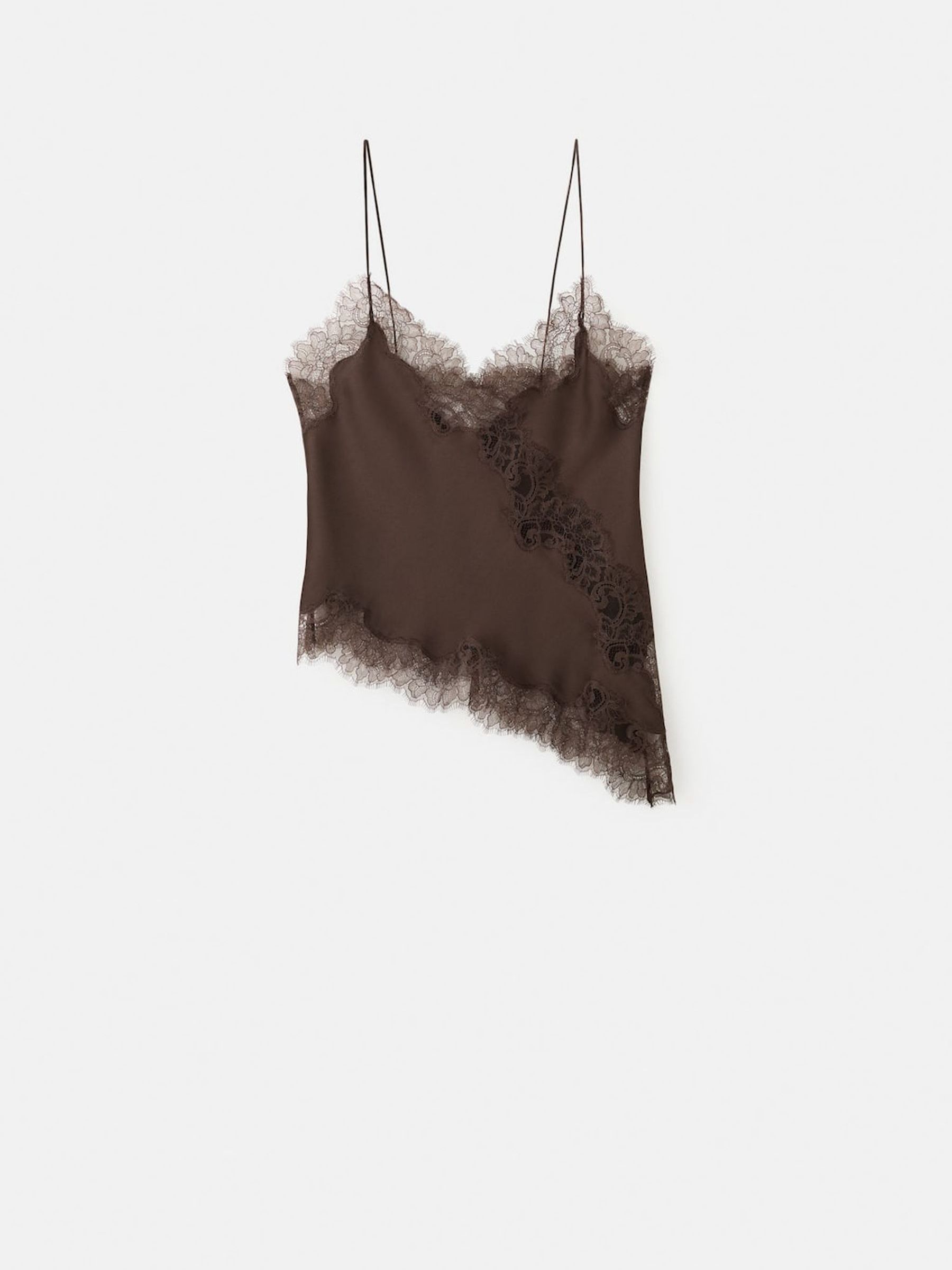 Buy Mango Brown Lace Detail Satin Cami Top from the Next UK online shop