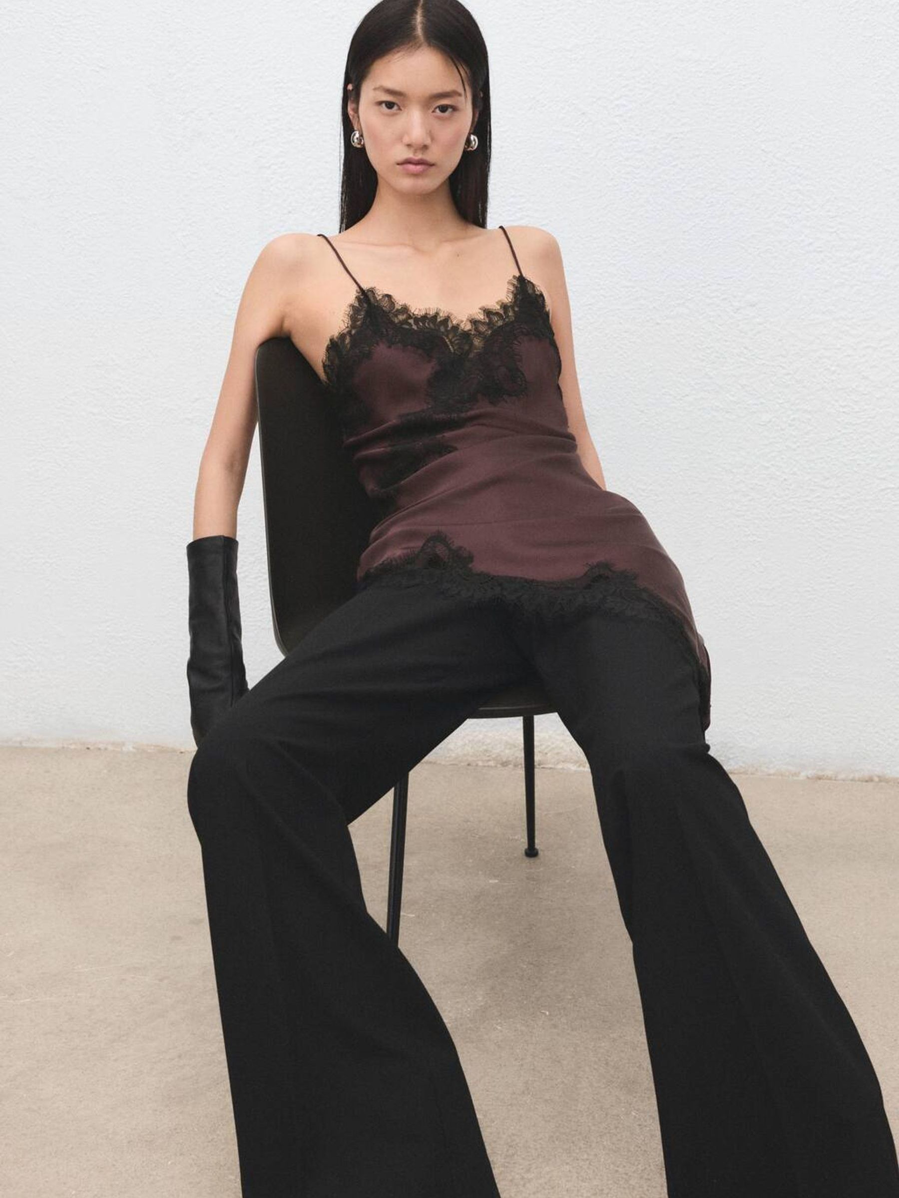 Buy Mango Red Longline Cami Lace Satin Top from the Next UK online shop