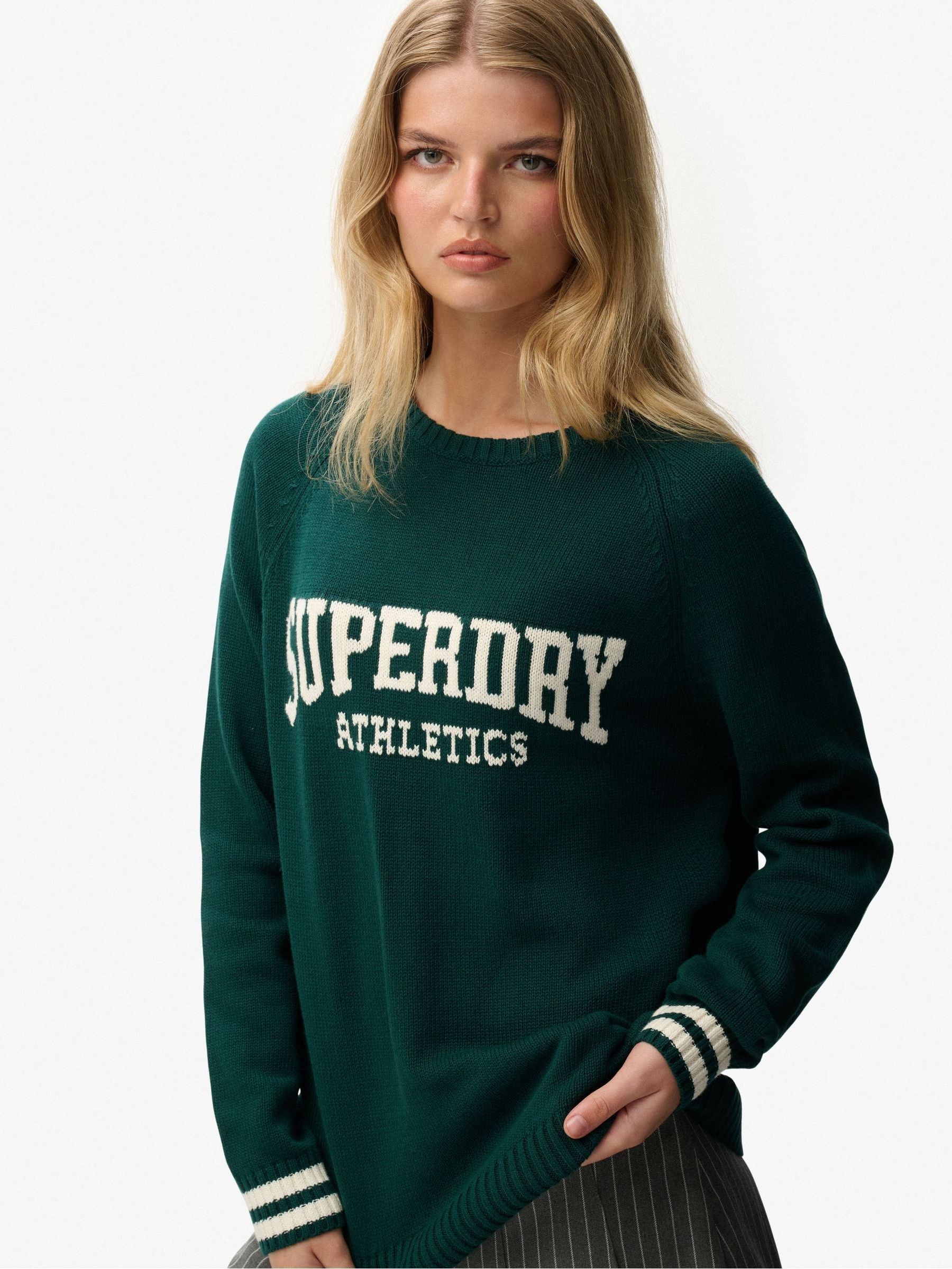 Buy Superdry Green Slouchy Intarsia Graphic Knitted Jumper from the ...