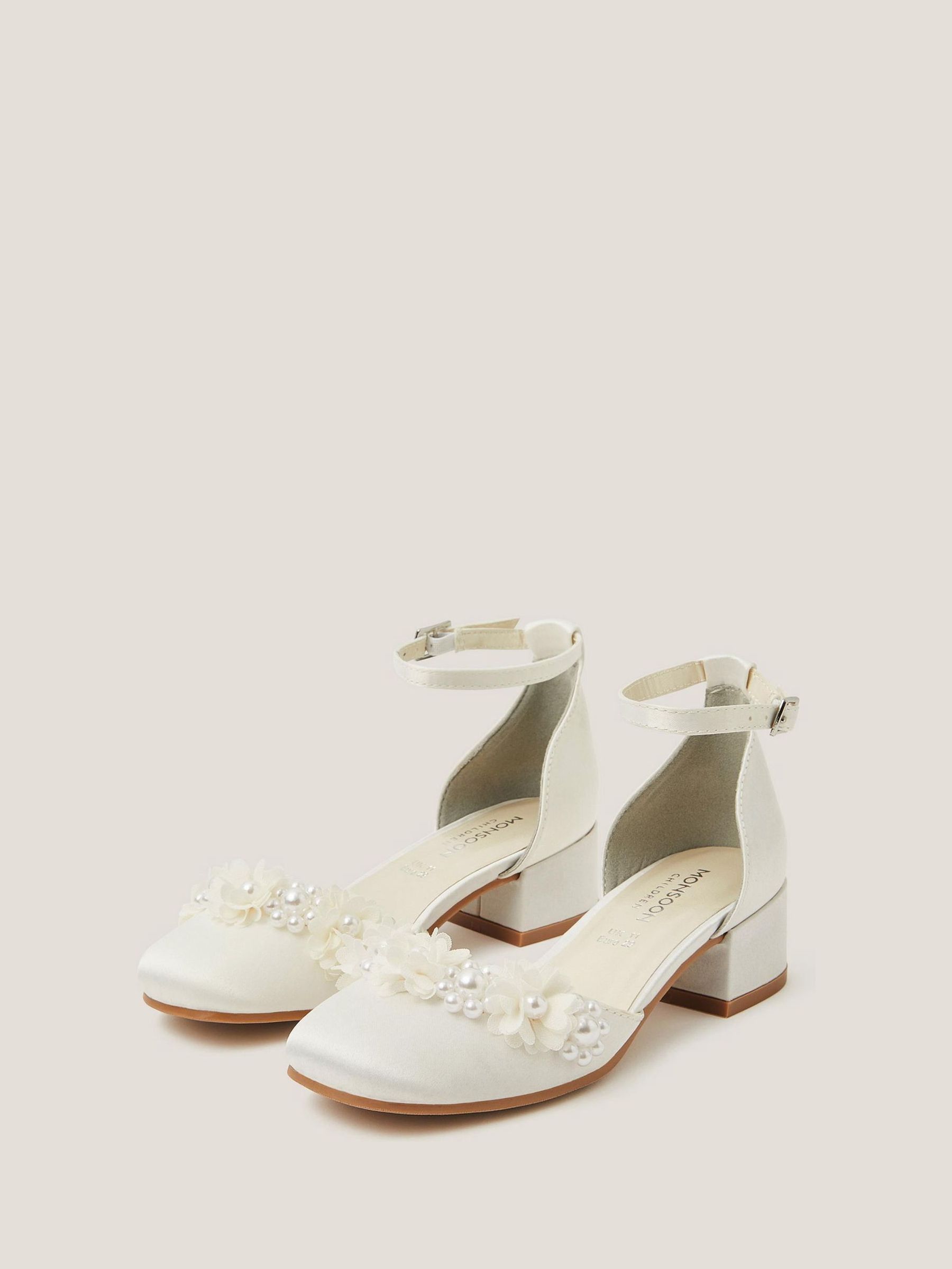 Buy Monsoon Cream Communion Flower Embellished Closed Toe Heels from ...