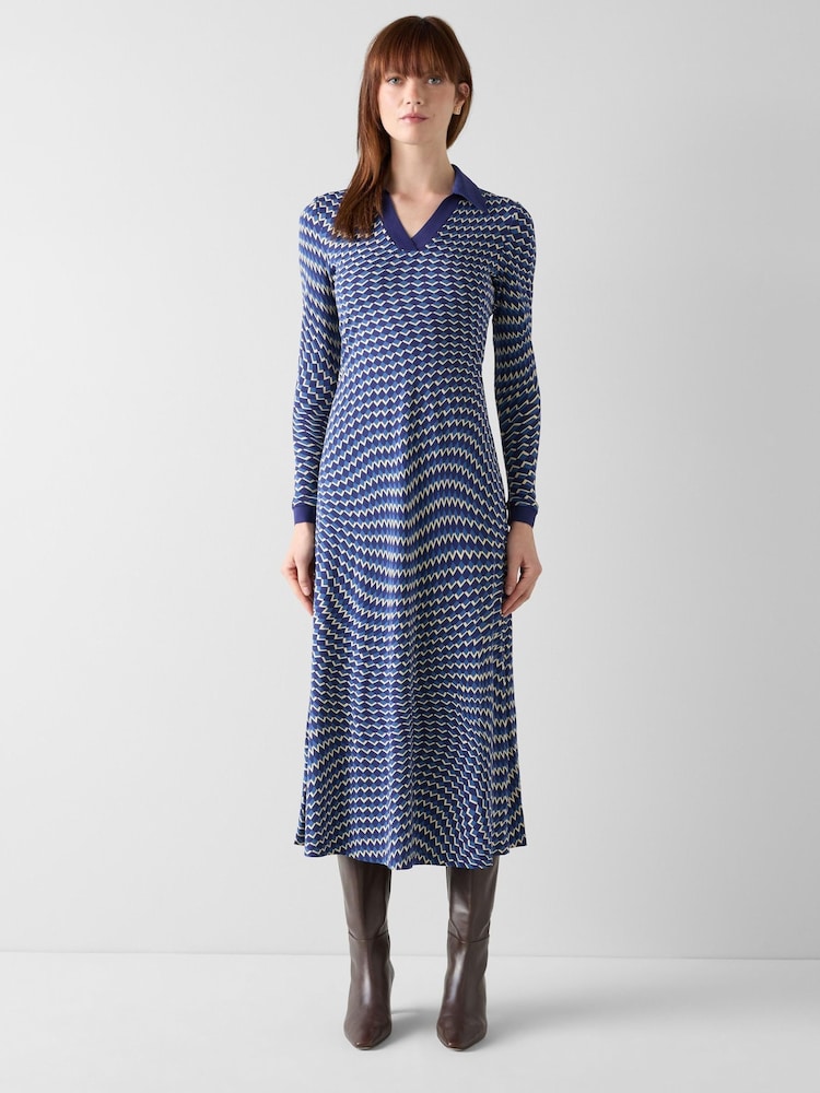 Buy LK Bennett Navy Blue Brigitte Jersey Swirl Print Dress from the ...