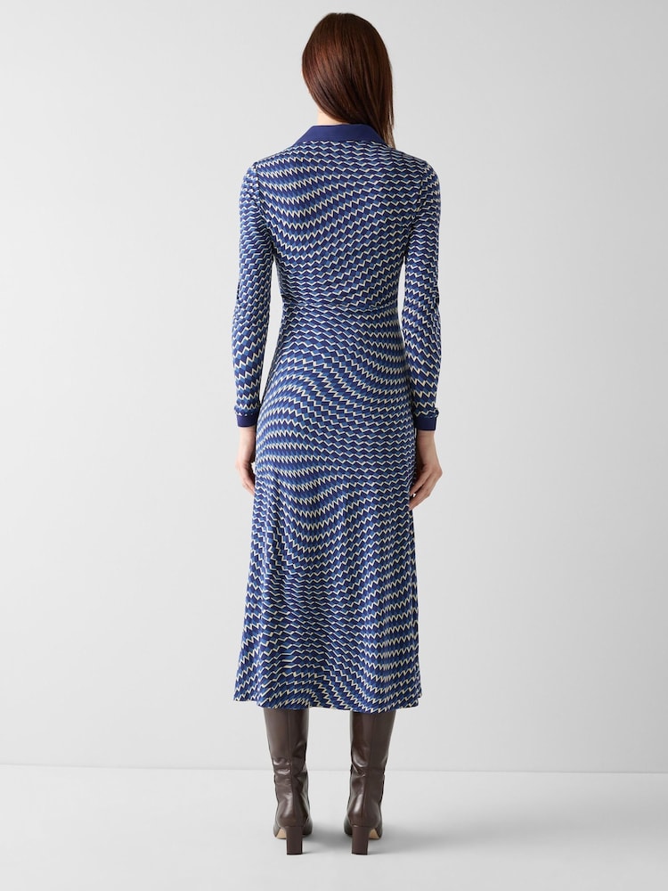 Buy LK Bennett Navy Blue Brigitte Jersey Swirl Print Dress from the ...