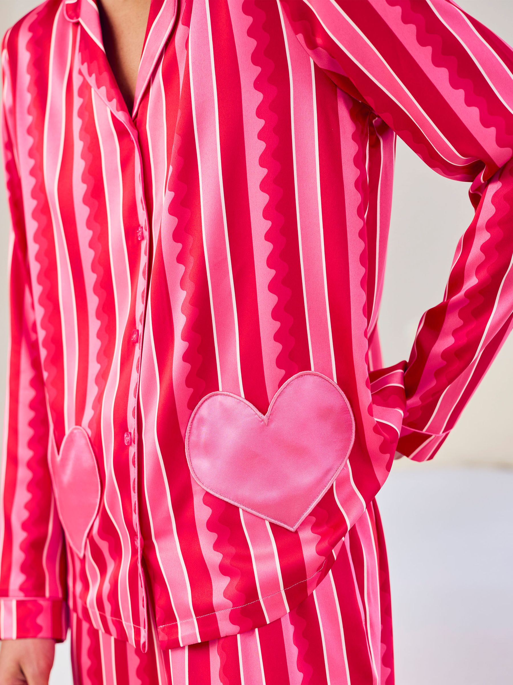 Buy Chelsea Peers Pink Satin Heart Pocket Striped Long Pyjamas Set from ...