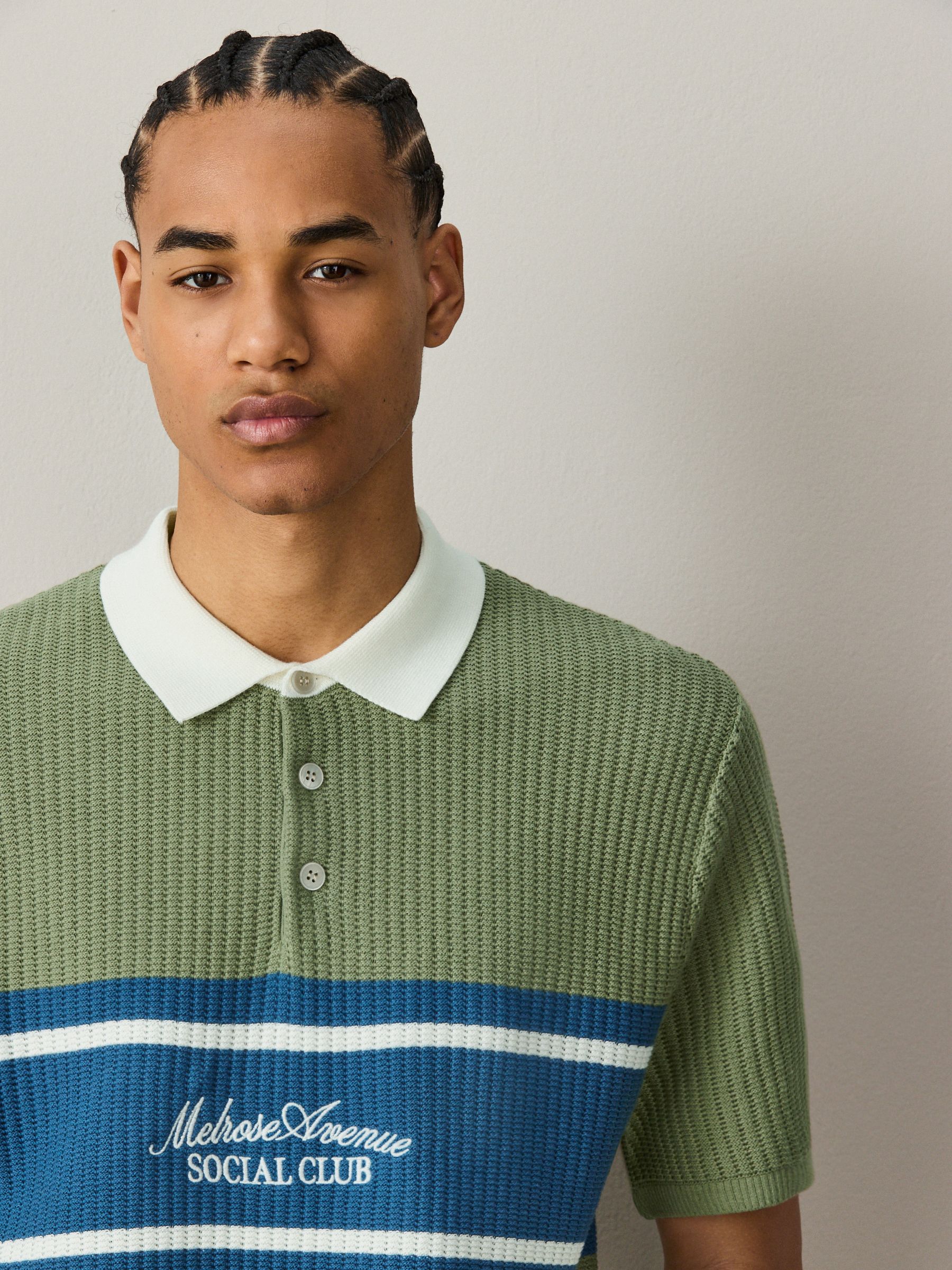 Buy Sage Green - Short Sleeve Knitted Embroidered Rugby Shirt from Next ...