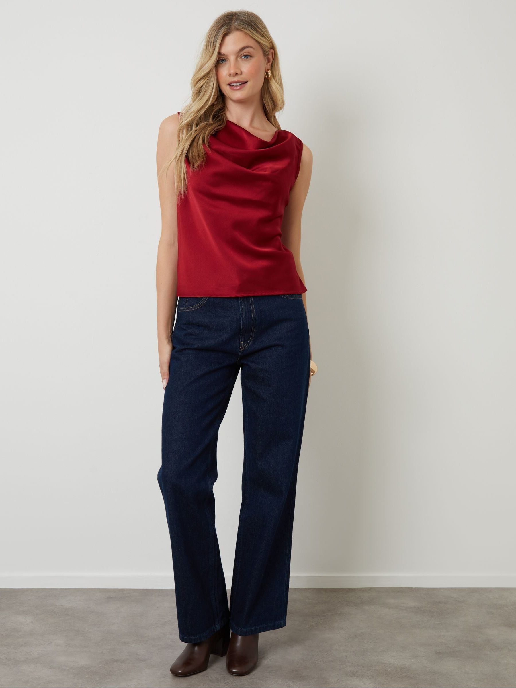 Buy Another Sunday Red Satin Sleeveless Cowl Cami Top from the Next UK ...
