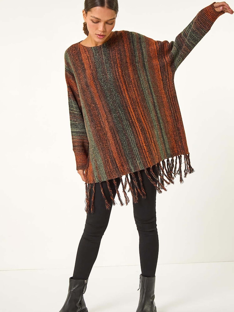 Buy Roman Brown Ombre Vertical Stripe Fringe Jumper from Next Belgium
