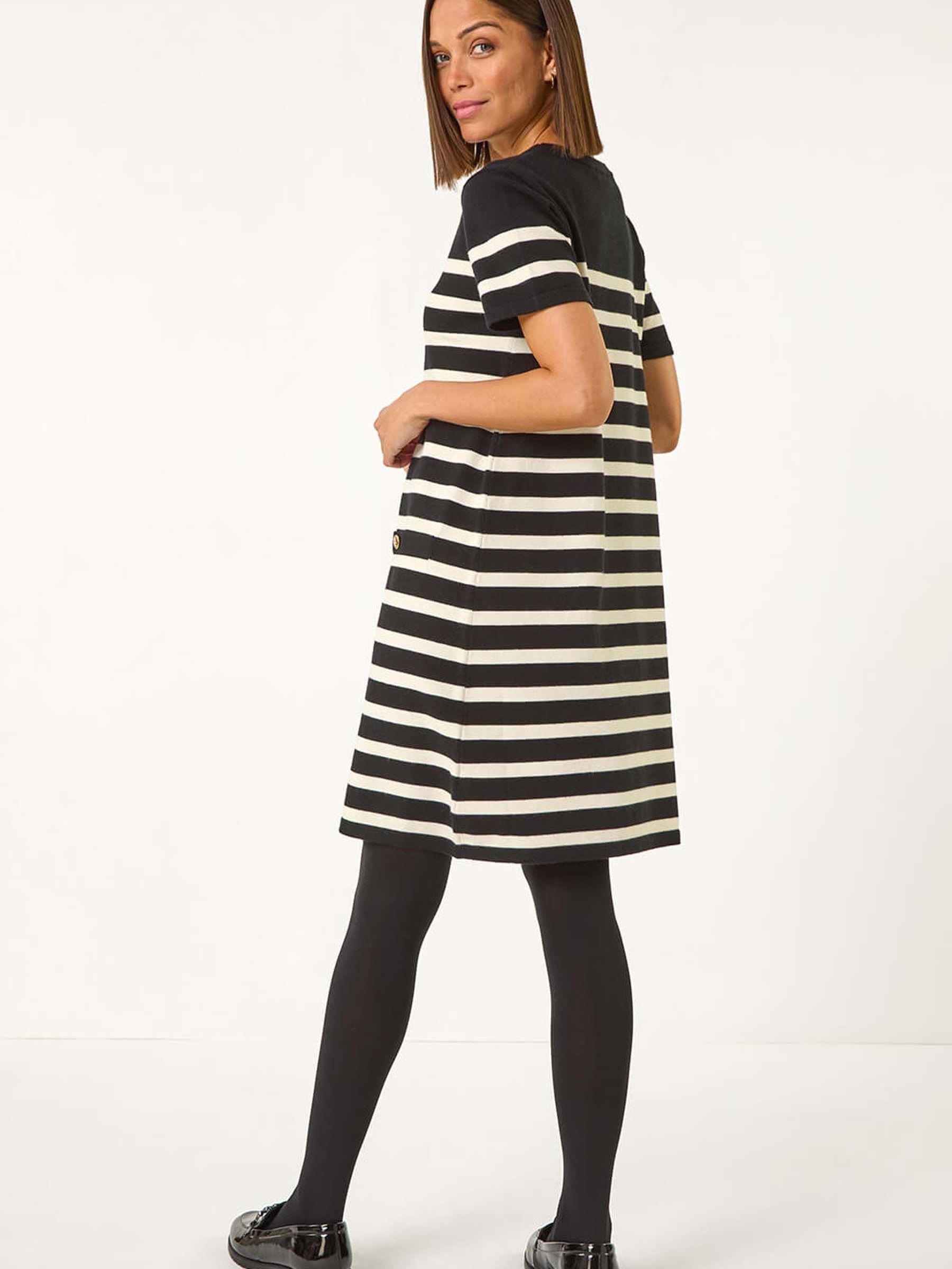 Buy Roman Black Stripe Button A-Line Knit Dress from Next India