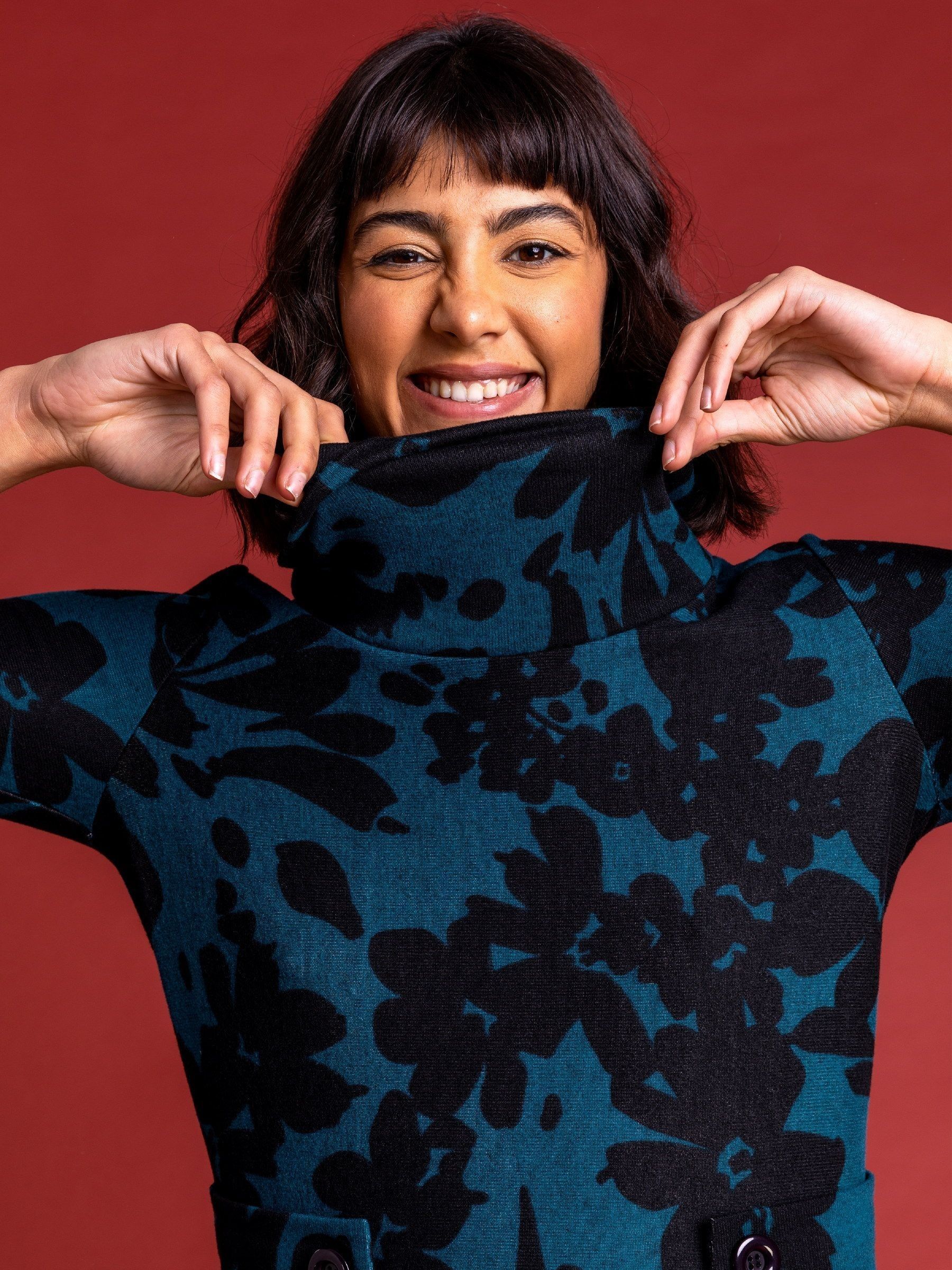 Buy Roman Blue Floral Print Cowl Neck Dress from Next Netherlands