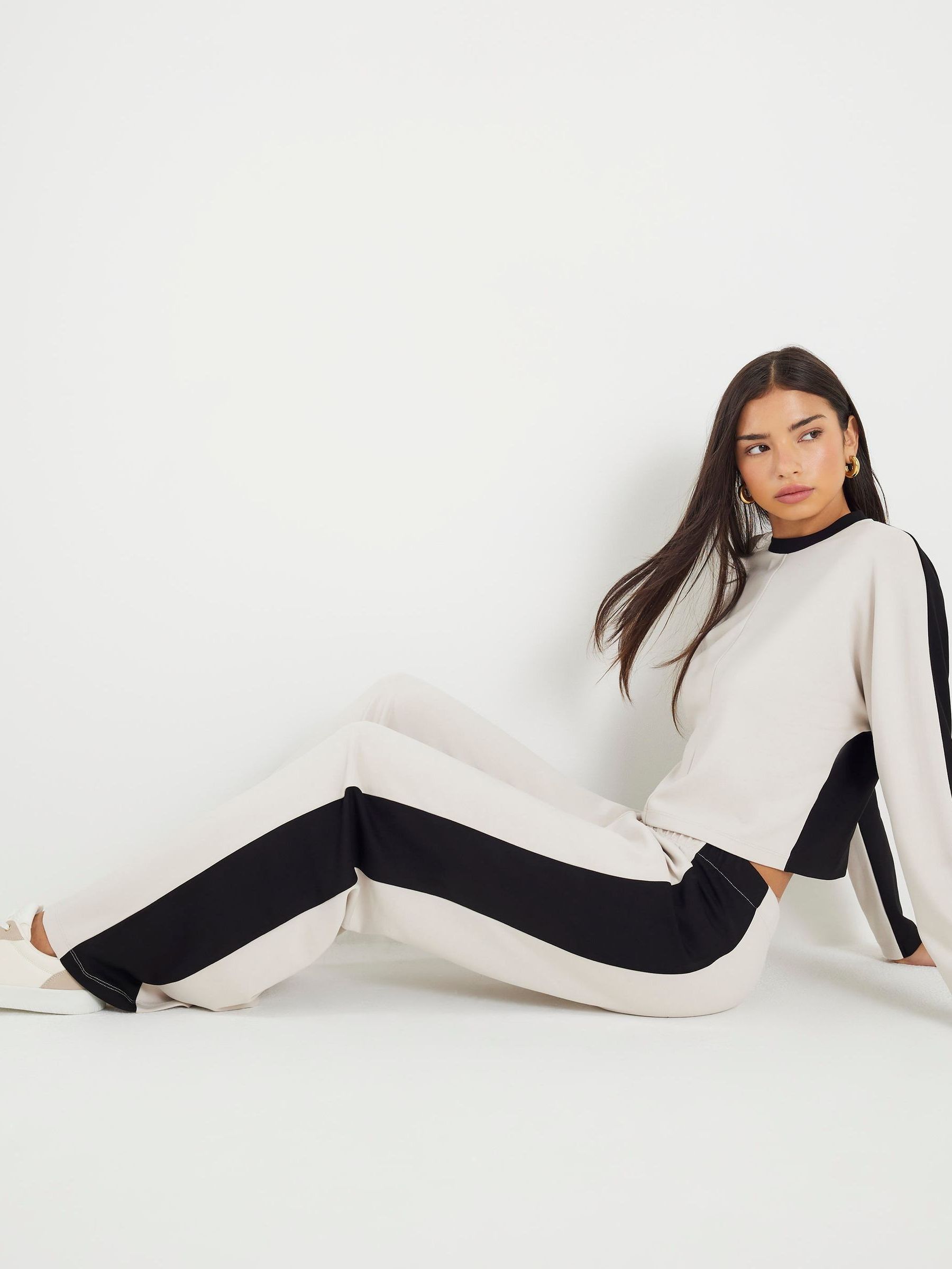 Buy River Island Cream Colour Block Wide Leg Trousers from the Next UK ...