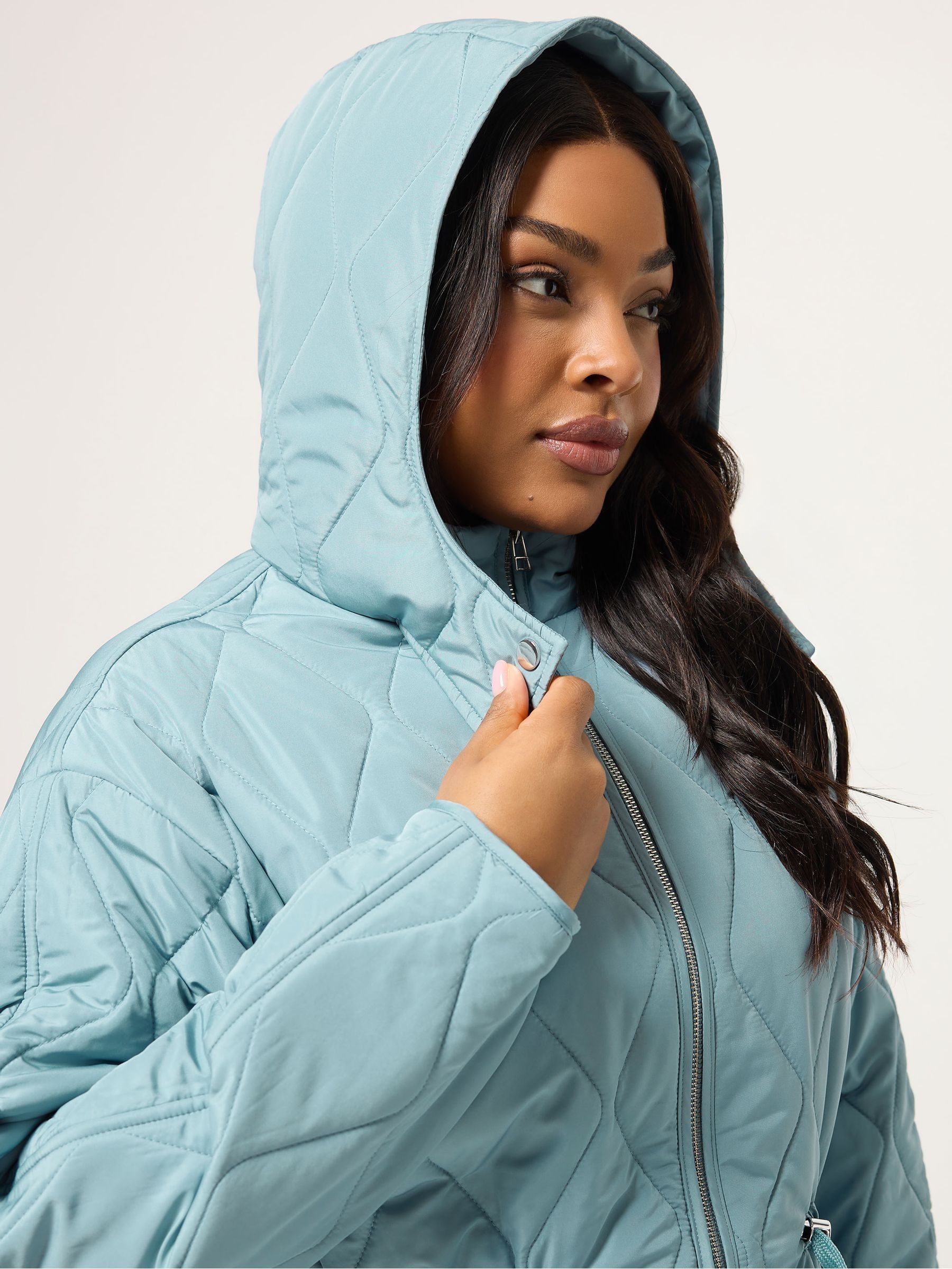 Buy Yours Curve Blue Lightweight Diamond Quilted Midi Jacket from the ...