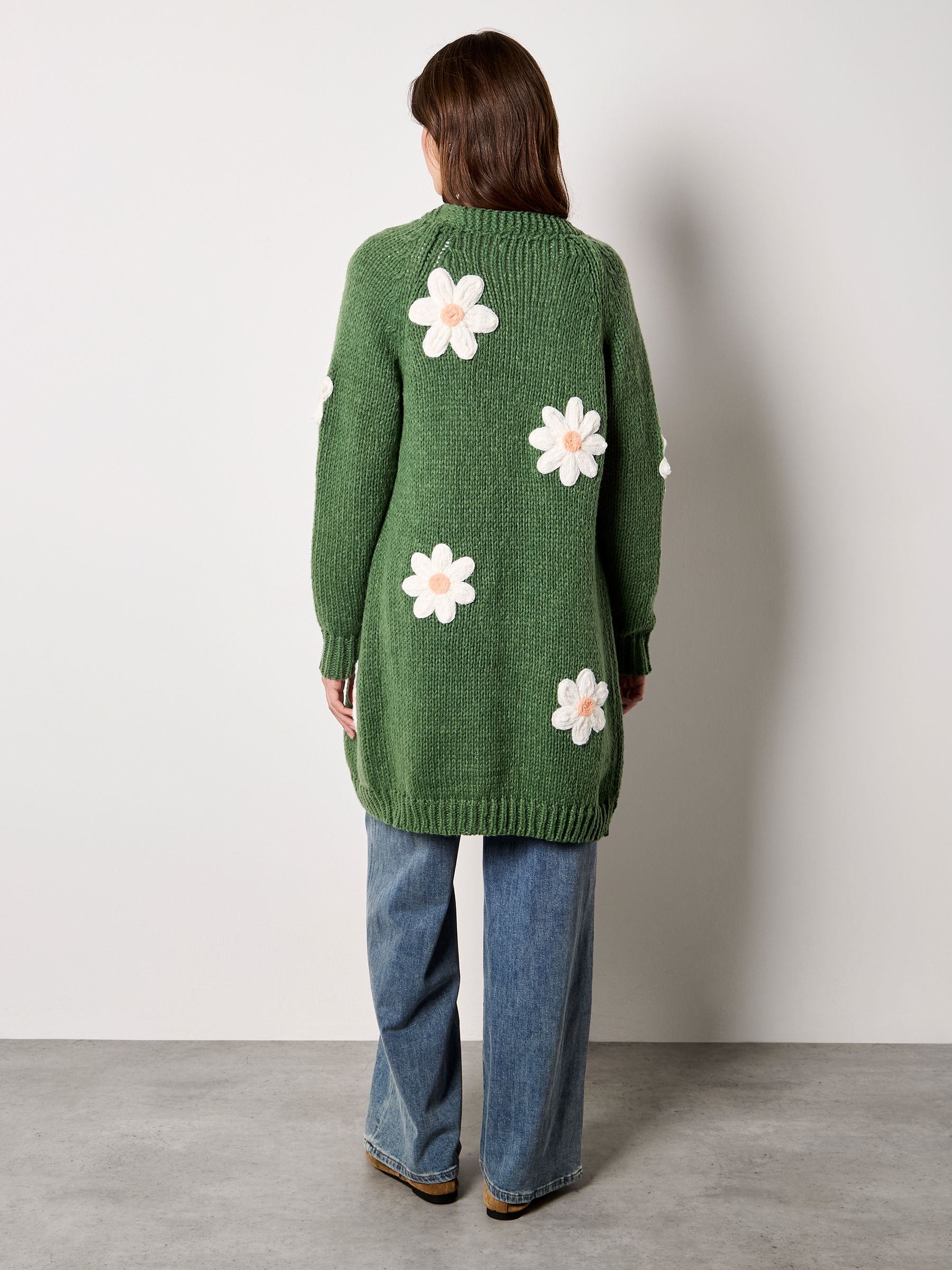 Buy Apricot Green 3D Daisy Chunky Knit Cardigan from Next Ireland