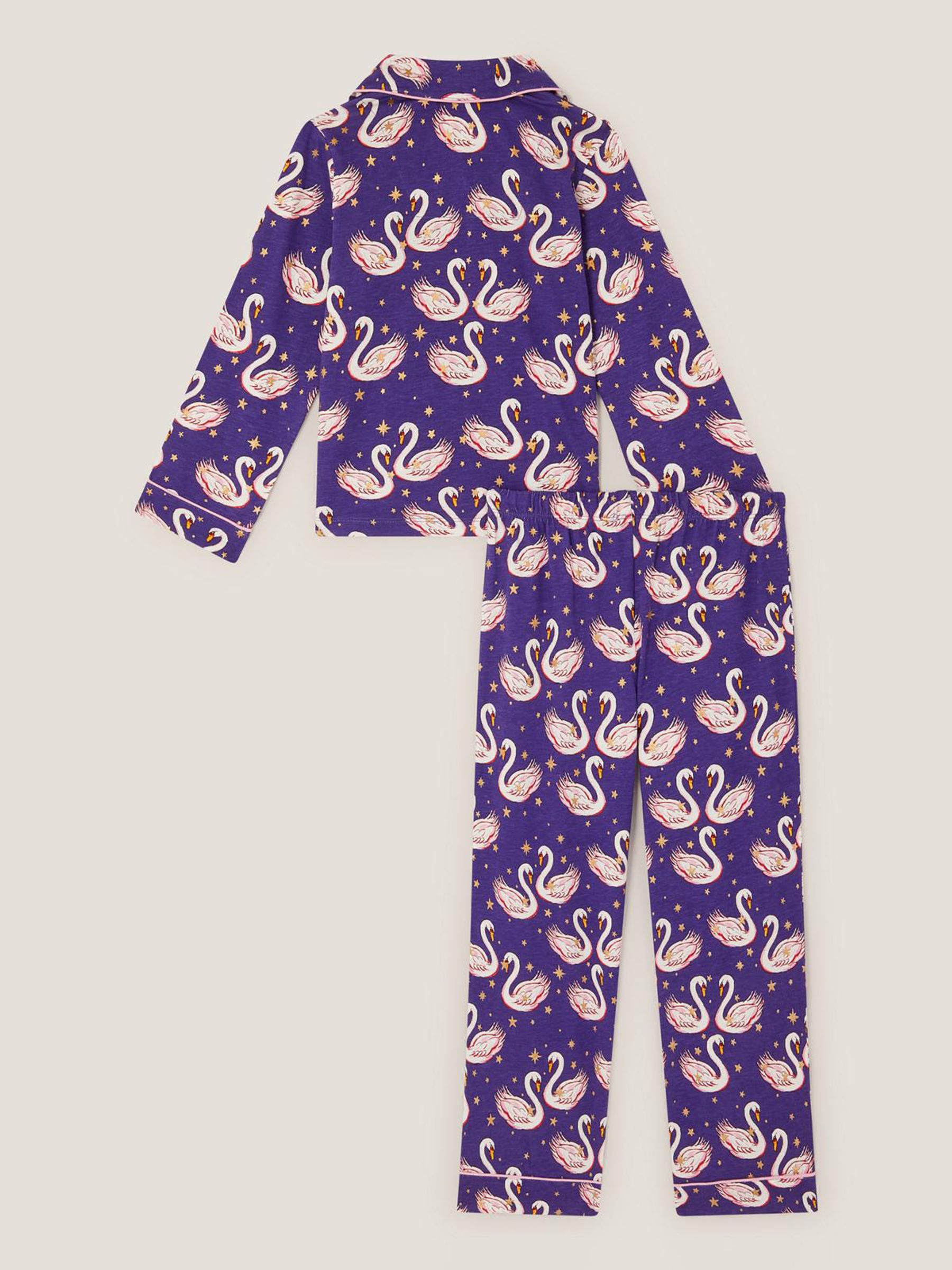 Buy Monsoon Blue Swan Print Long Pyjamas Set from Next Ireland