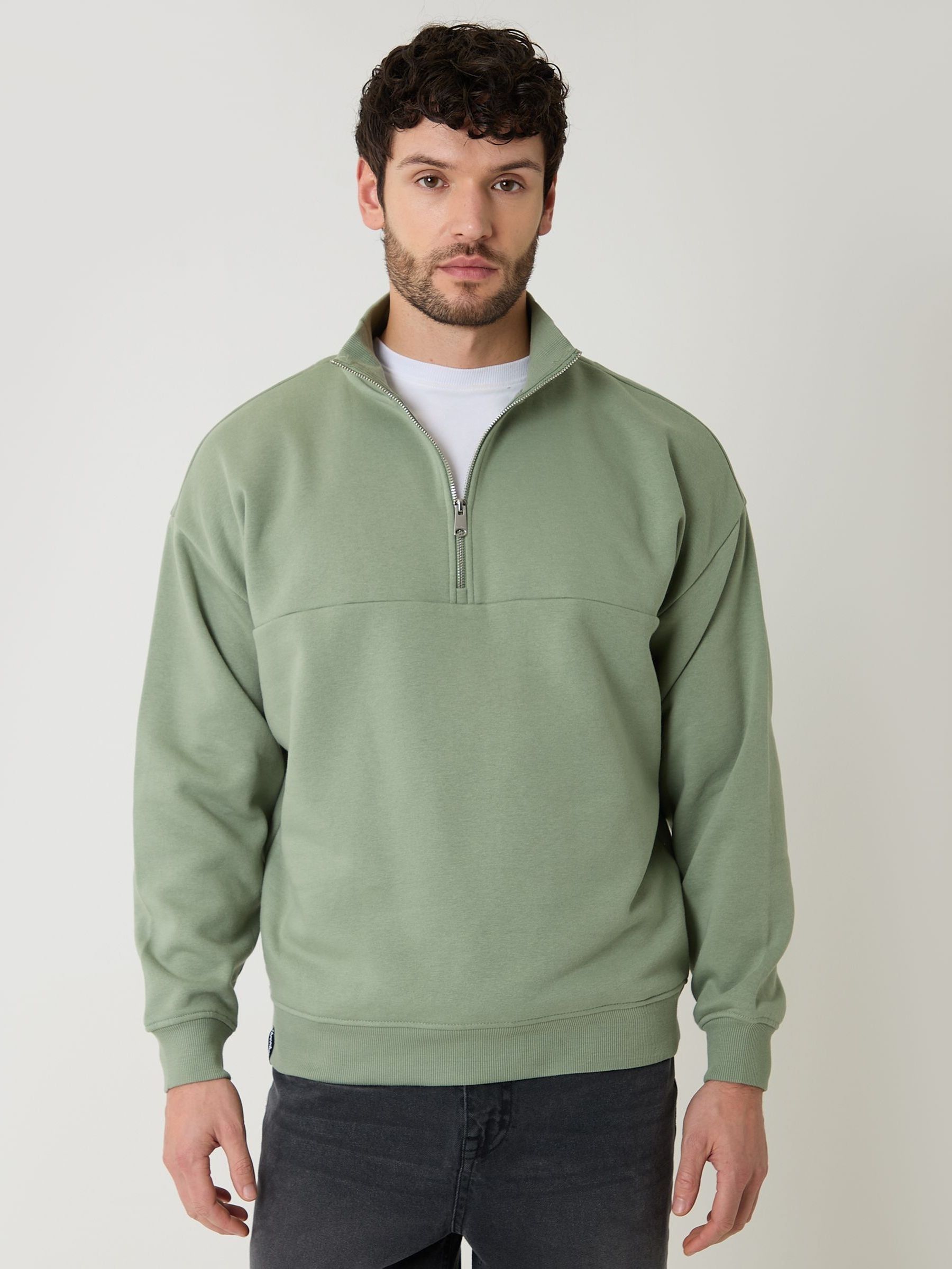 Buy Threadbare Green Relaxed Fit Half Zip Sweatshirt from the Next UK ...