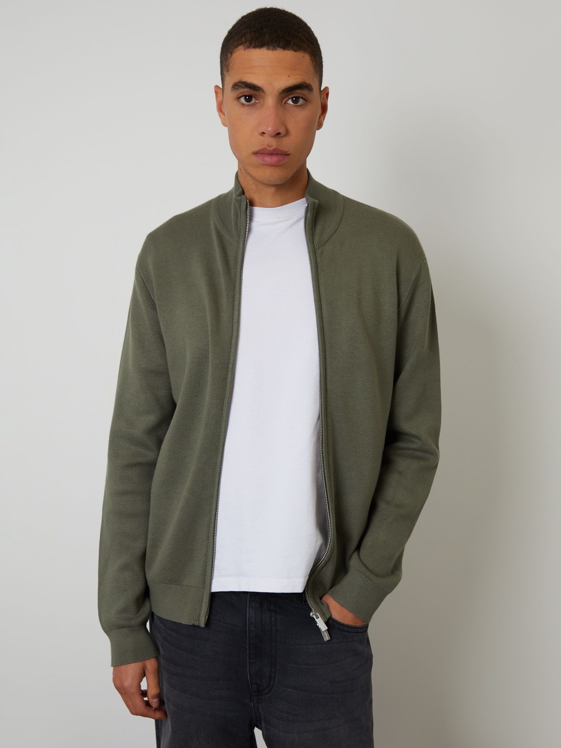 Buy Threadbare Green Zip-Through Funnel Neck Knitted Cardigan from the ...