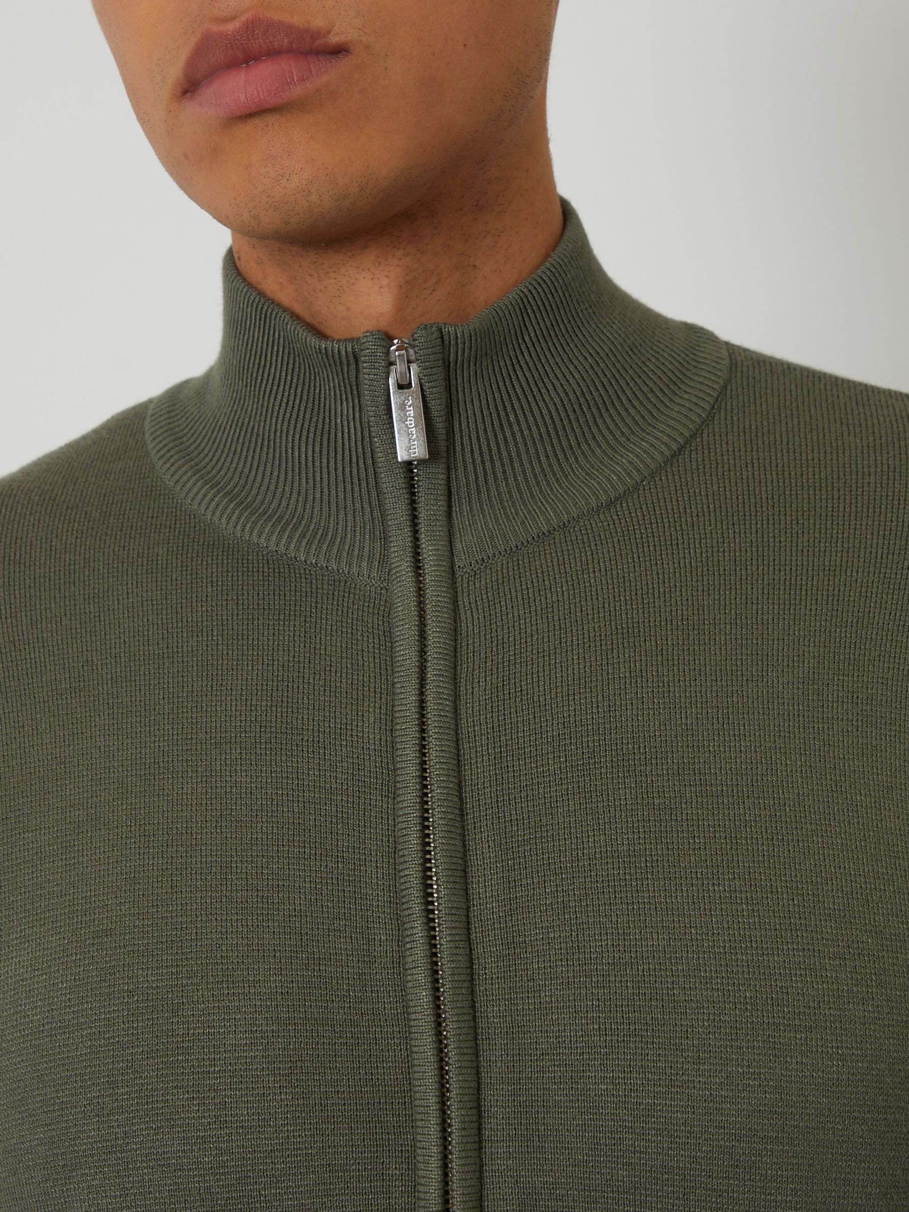 Buy Threadbare Green Zip-Through Funnel Neck Knitted Cardigan from the ...