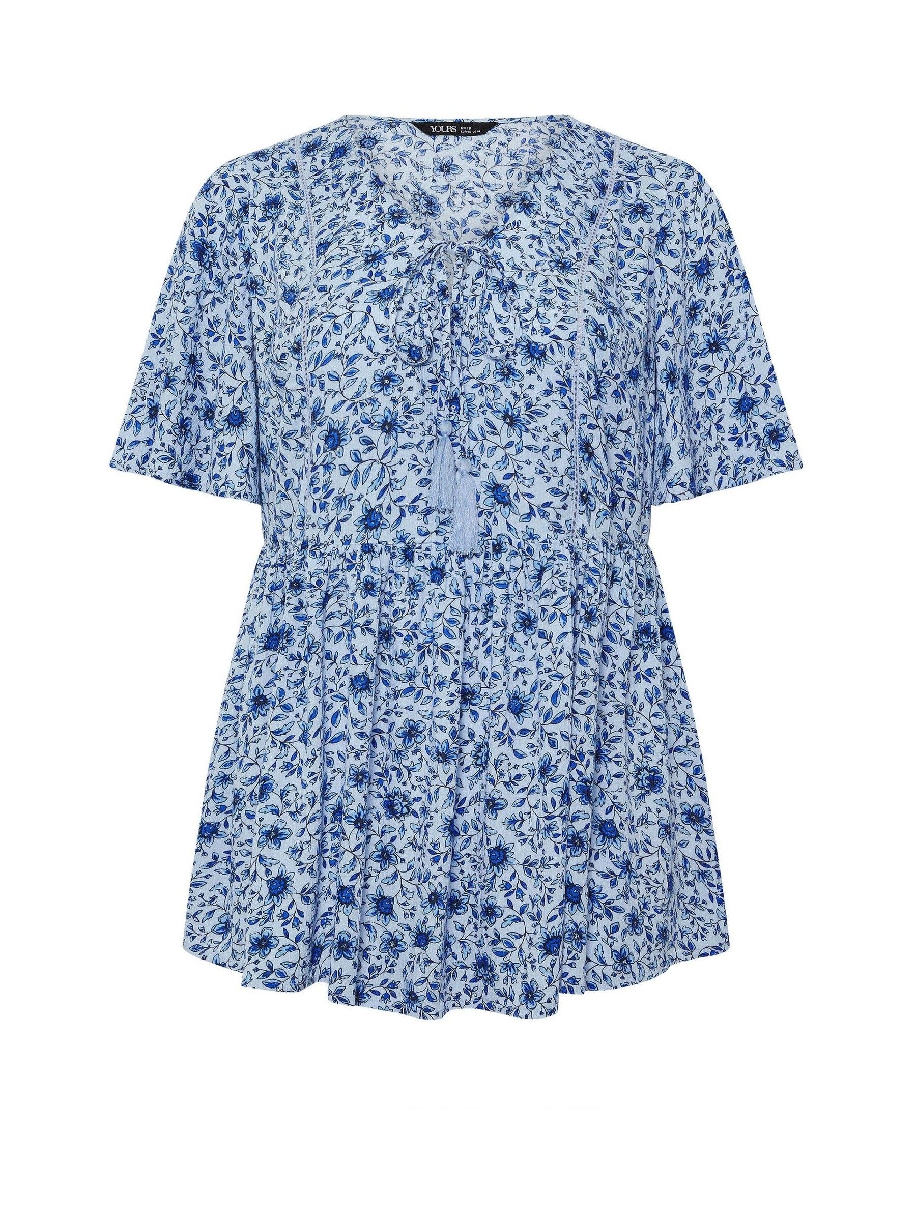 Buy Yours Curve Blue Short Sleeve Angel Sleeve Boho Top from Next South ...