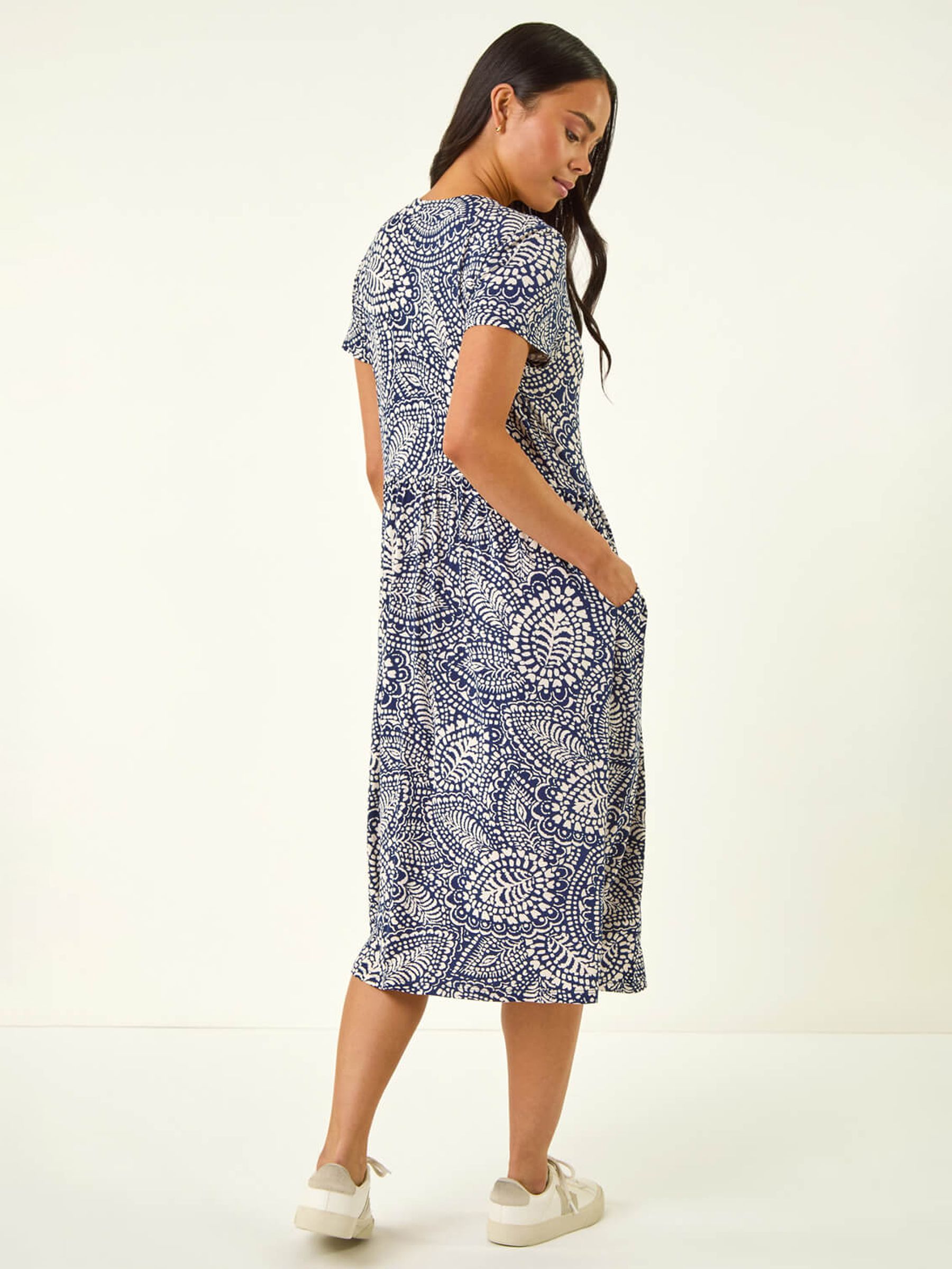 Buy Roman Blue Petite Abstract Button Pocket Stretch Dress from Next India