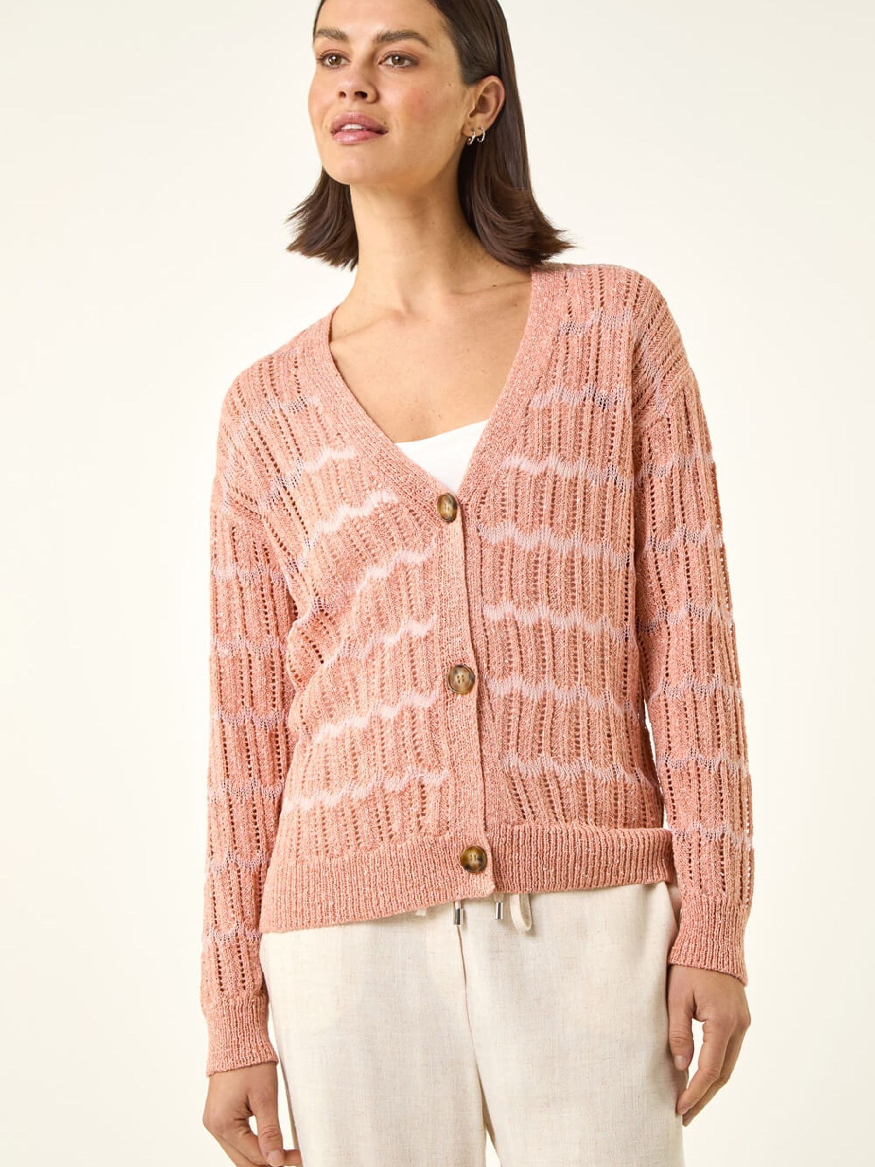 Buy Roman Pink Stitch Detail Button Through Knit Cardigan from the Next ...