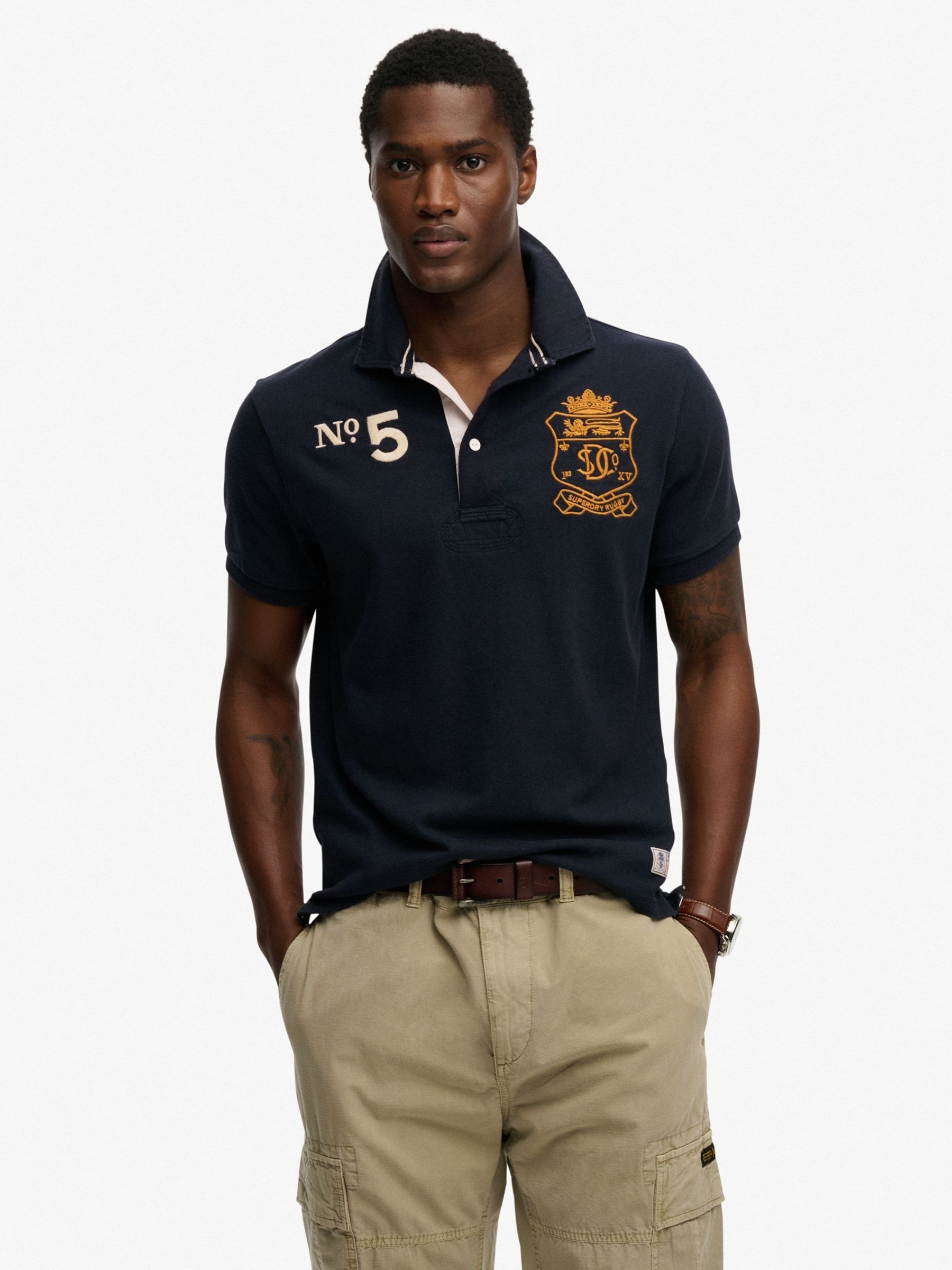 Buy SUPERDRY Blue Double Emblem Jersey Short Sleeve Rugby Polo Shirt ...