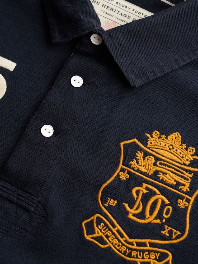 Buy SUPERDRY Blue Double Emblem Jersey Short Sleeve Rugby Polo Shirt ...